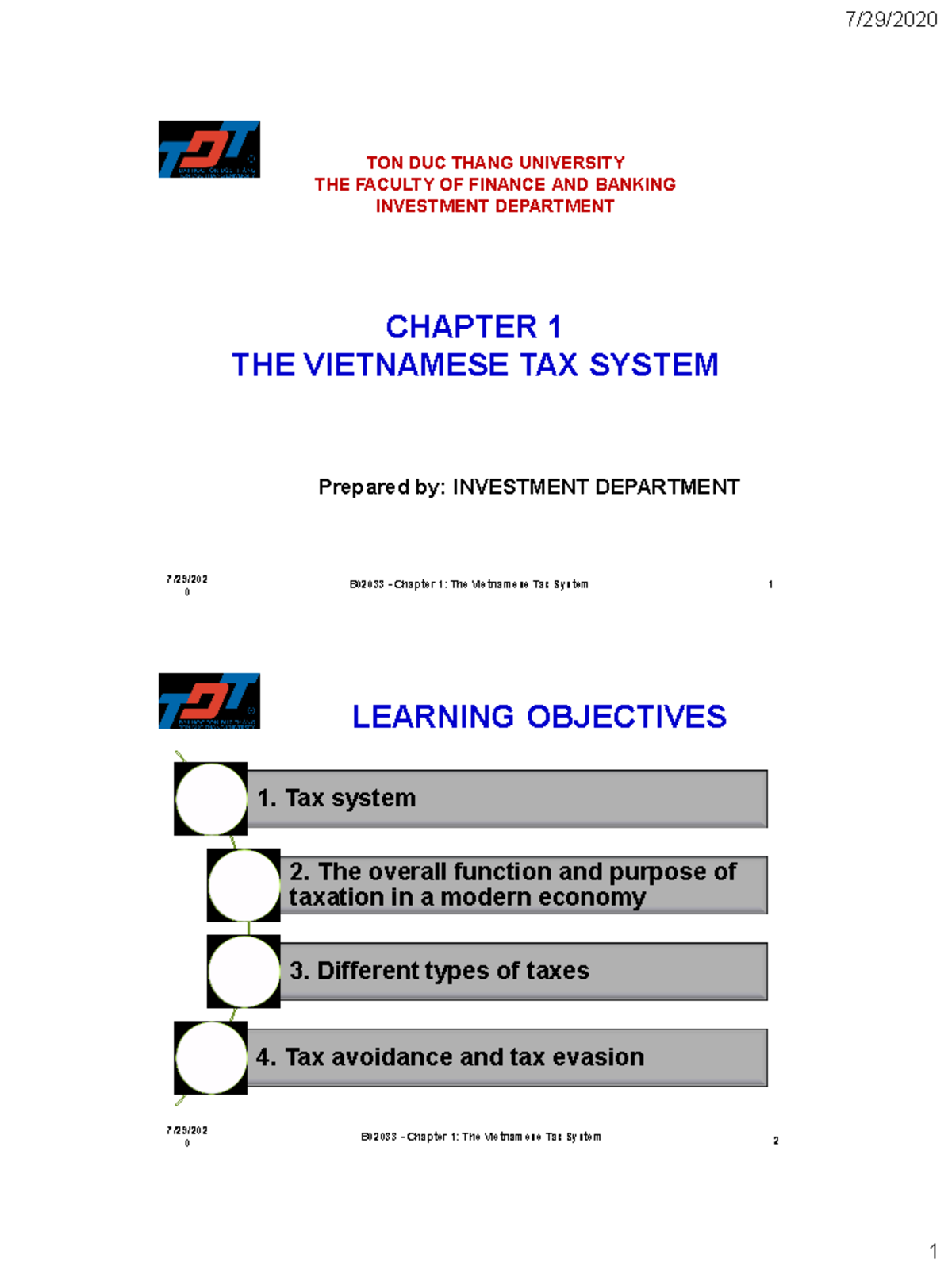 B02033 Chapter 1 THE Vietnamese TAX System 0 - CHAPTER 1 THE VIETNAMESE TAX SYSTEM Prepared by ...