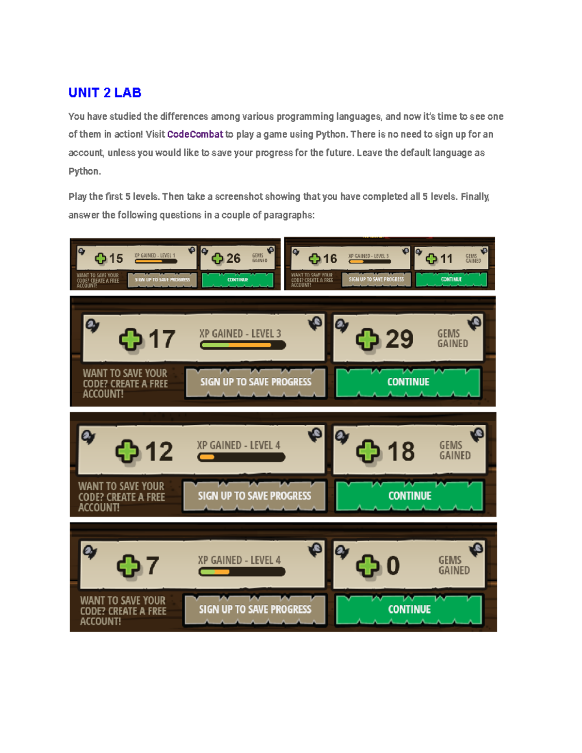 UNIT 2 LAB - none - UNIT 2 LAB You have studied the differences among ...