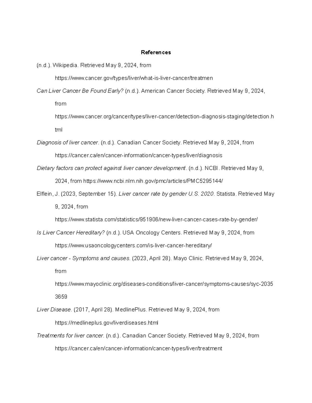 Liver cancer project References - References (n.). Wikipedia. Retrieved ...