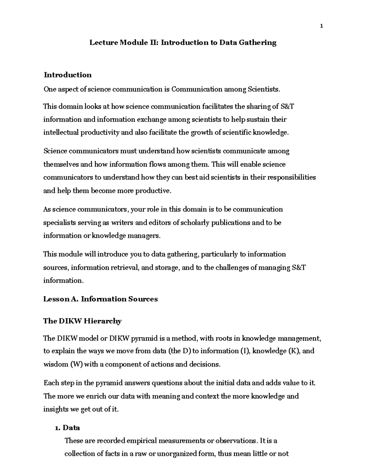 II - Data Gathering - 1 Lecture Module II: Introduction to Data ...