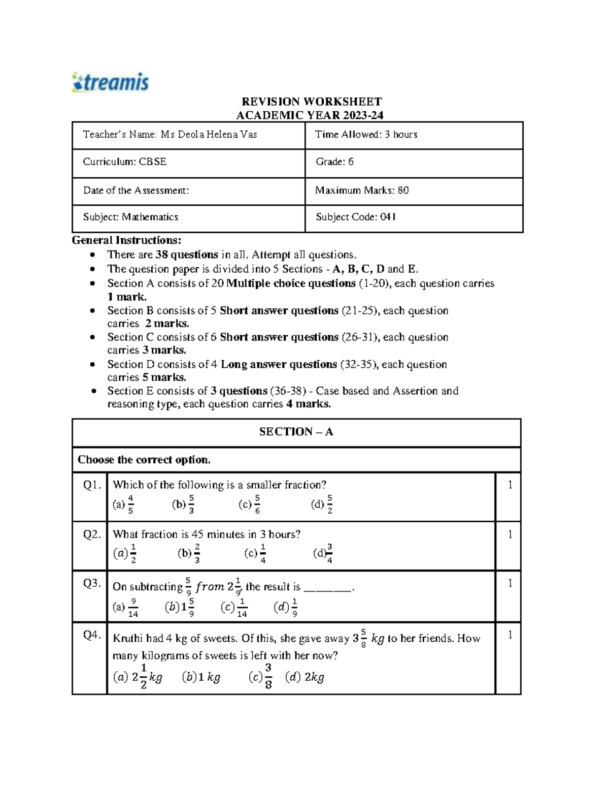 Grade 6 - Revision Worksheet - REVISION WORKSHEET ACADEMIC YEAR 2023 ...