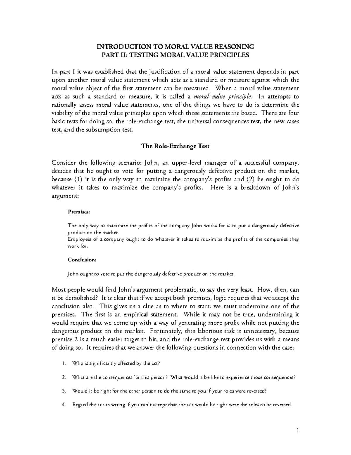 Testing Moral Value Principles - Studocu