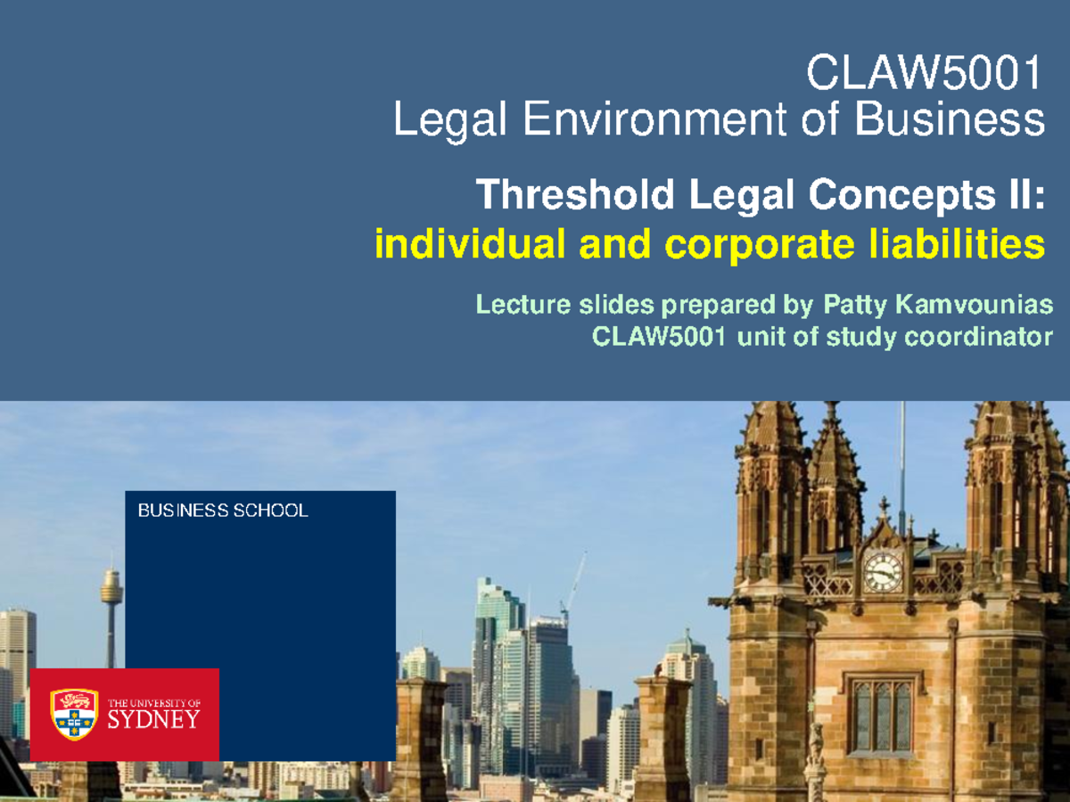 Lecture Slides 'Threshold Legal Concepts II: individual and corporate ...