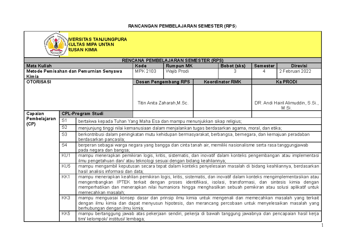 RPS Metode Pemisahan dan Pemurnian Senyawa Kimia - RANCANGAN ...
