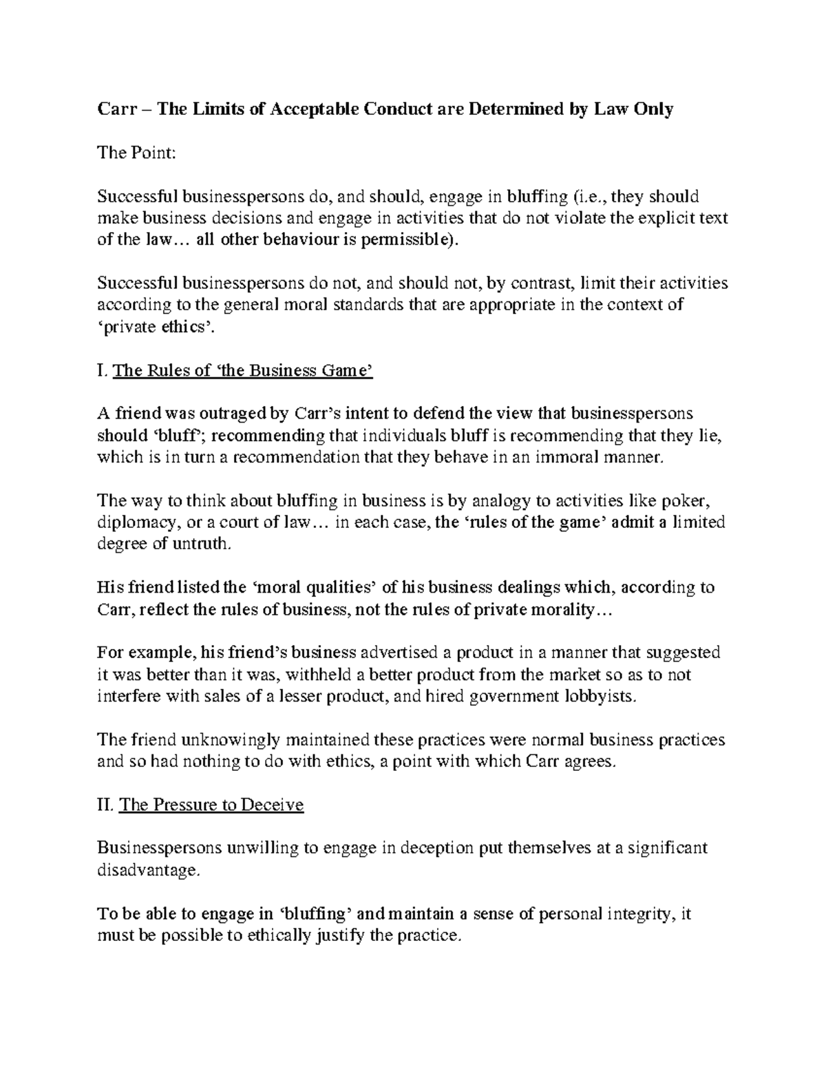 Carr - Course Reading - Carr – The Limits of Acceptable Conduct are ...