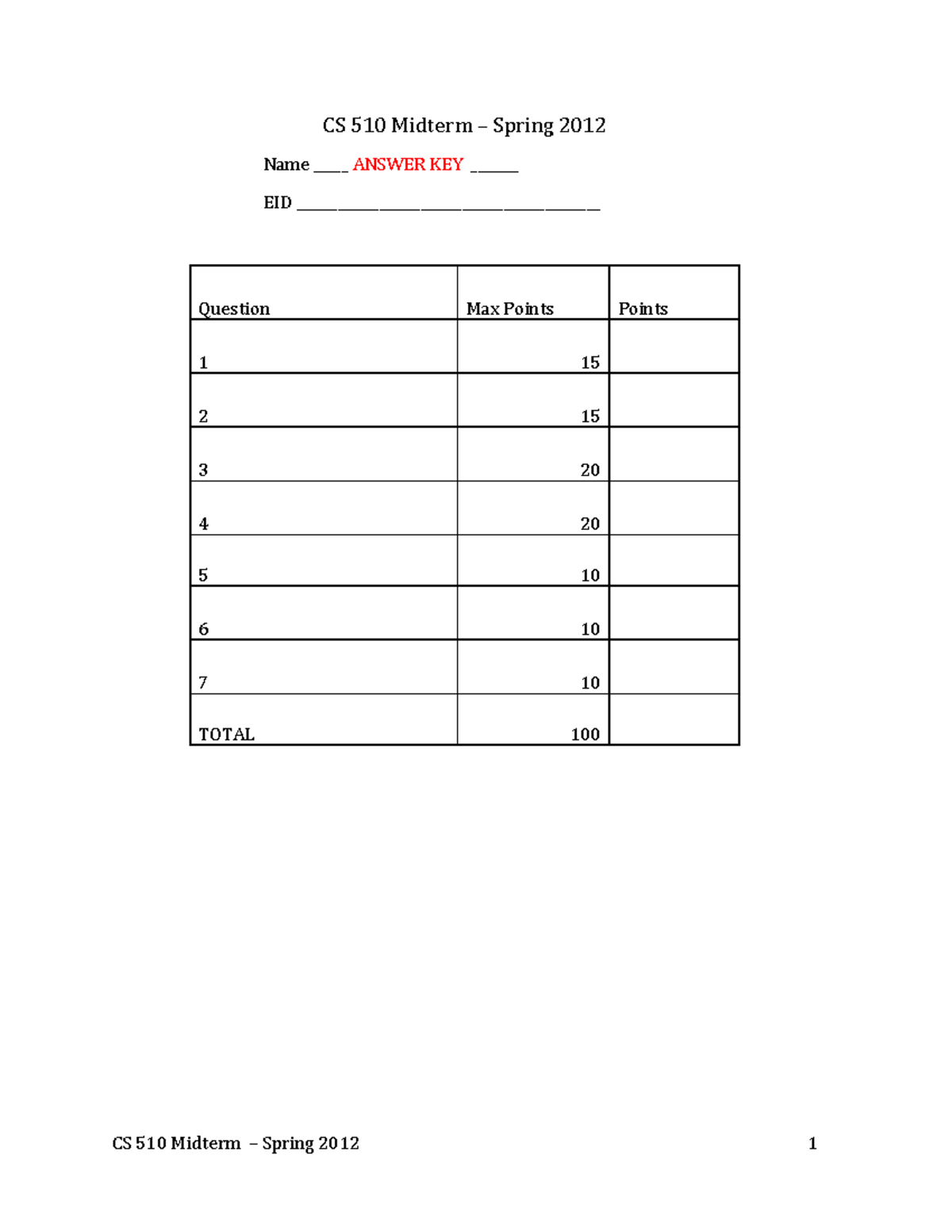 Cs510midterm Spring 12ans - CS 510 Midterm – Spring 2012 Name ...