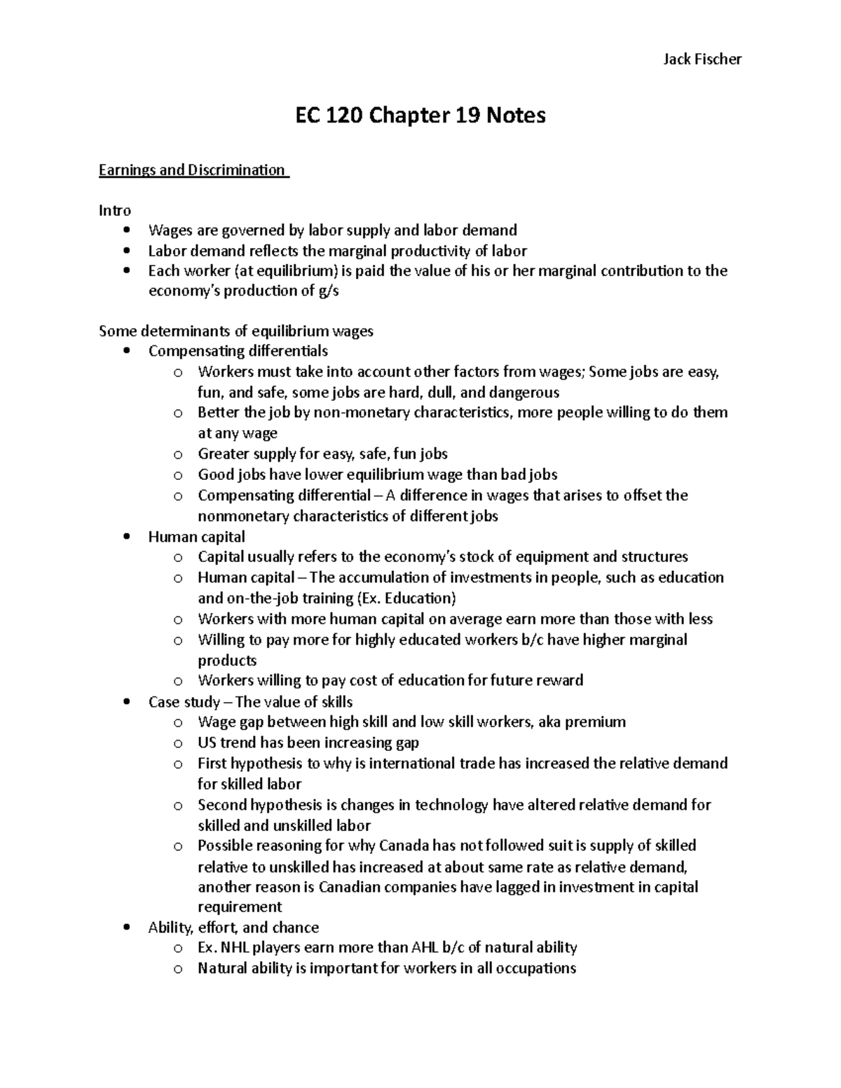 EC 120 Chapter 19 Notes - EC 120 Chapter 19 Notes Earnings and ...