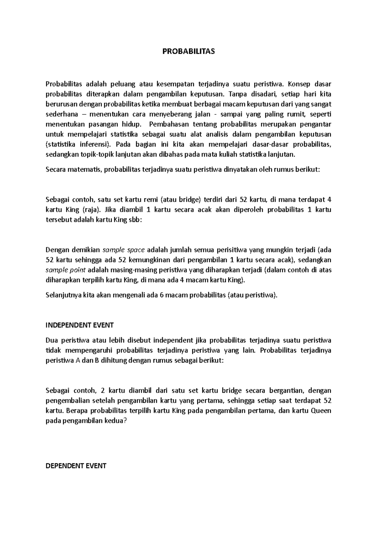 Panduan Belajar Probabilitas - PROBABILITAS Probabilitas adalah peluang ...