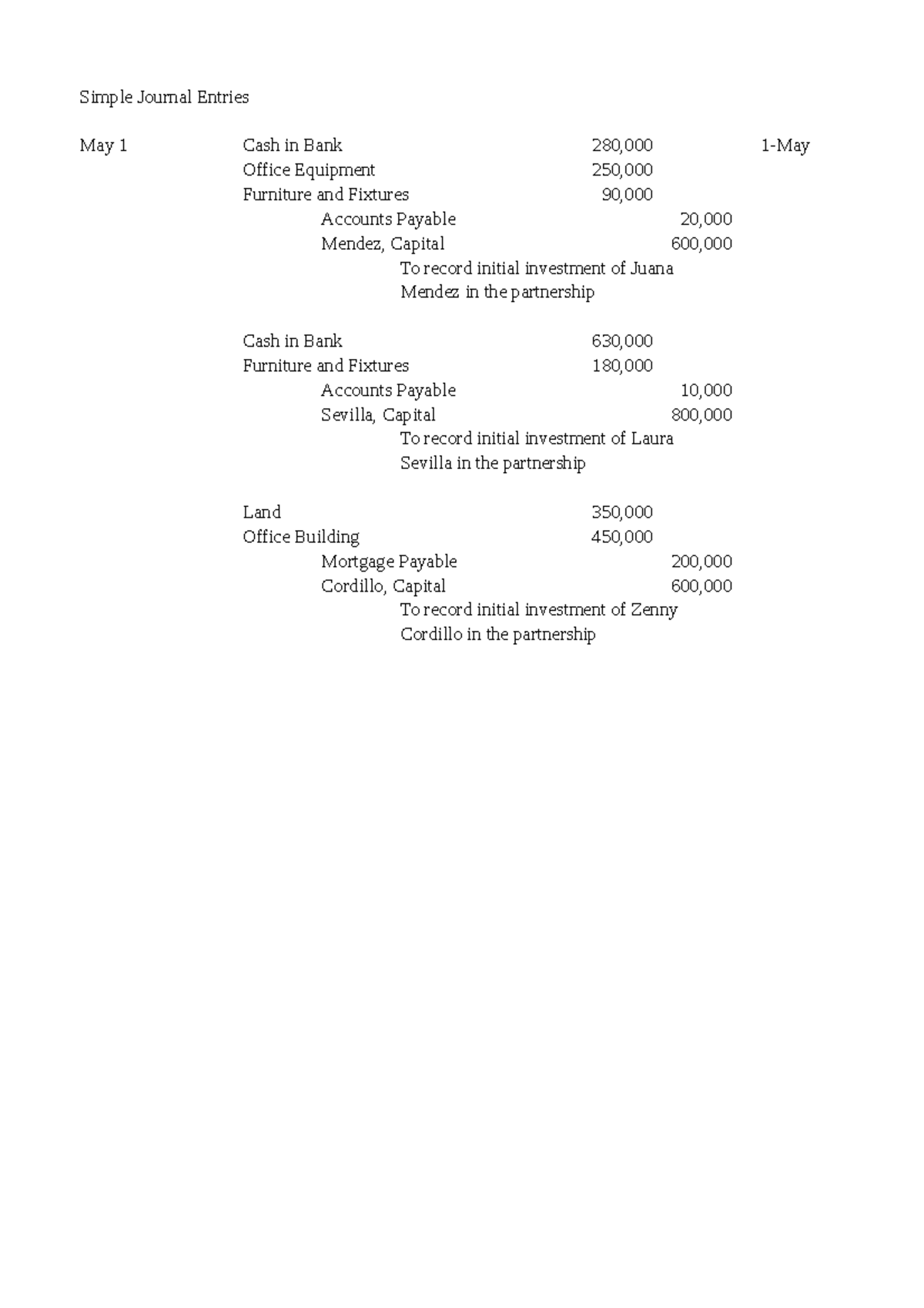 Zensel Manufacturing Finacial Statements - Simple Journal Entries May 1 ...