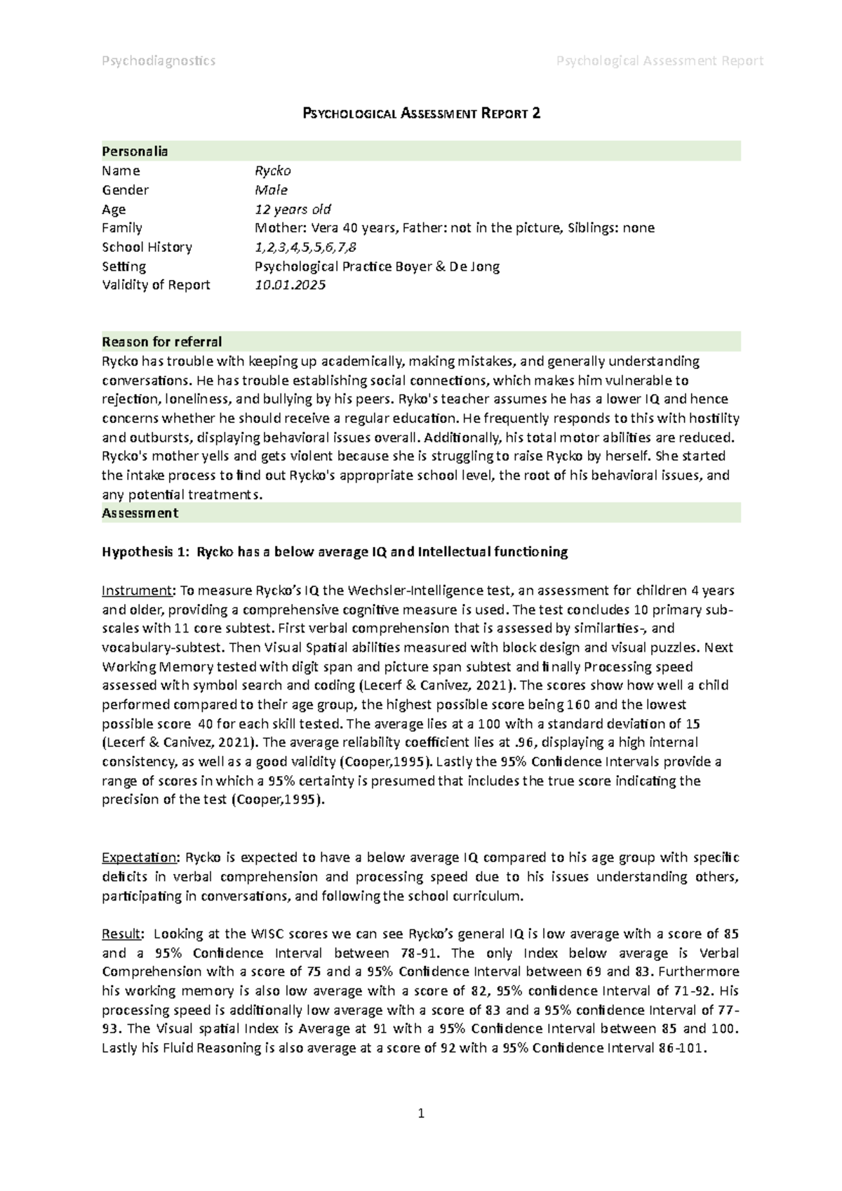 Psychological Report 2 IBP - Psychodiagnostics Psychological Assessment ...