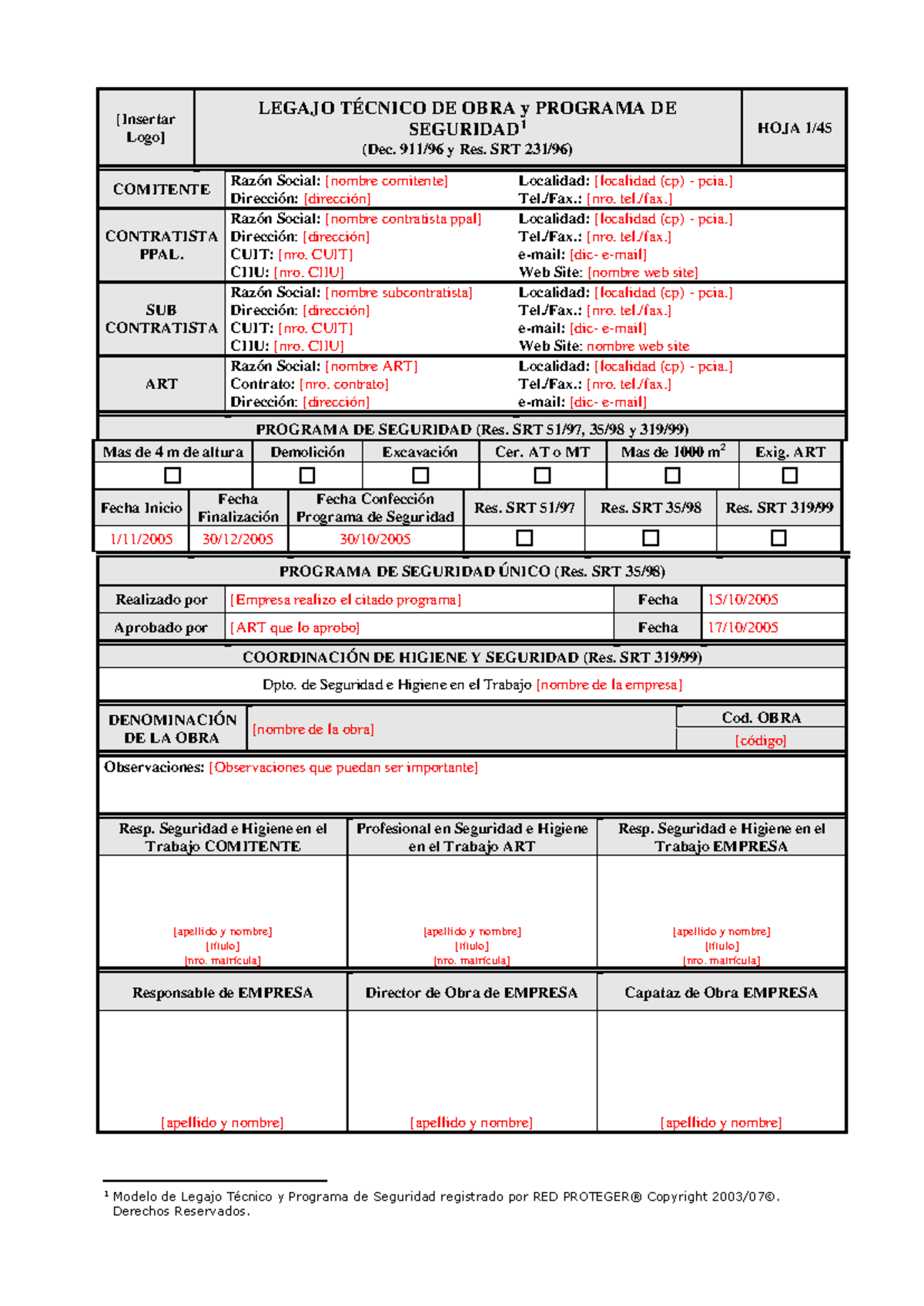 Legajo Tecnico y Programa DE Seguridad - [Insertar Logo] LEGAJO TÉCNICO DE OBRA y PROGRAMA DE ...
