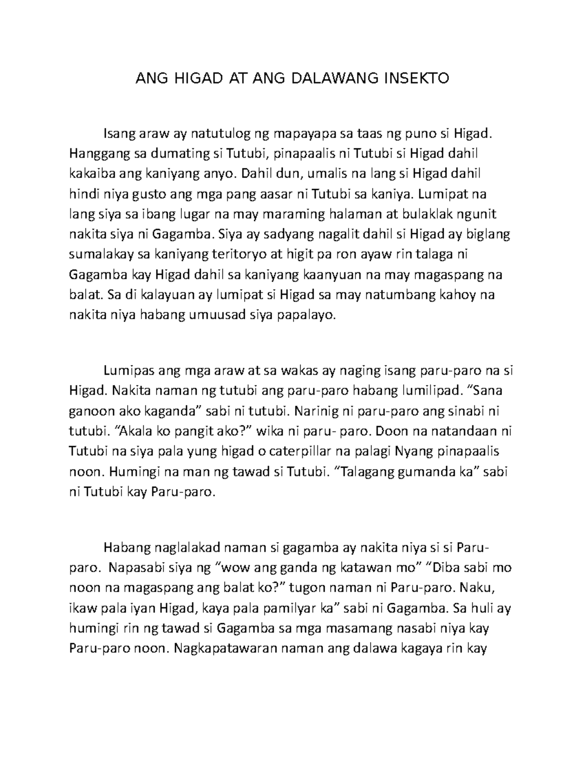 ANG Higad AT ANG Dalawang Insekto - ANG HIGAD AT ANG DALAWANG INSEKTO ...