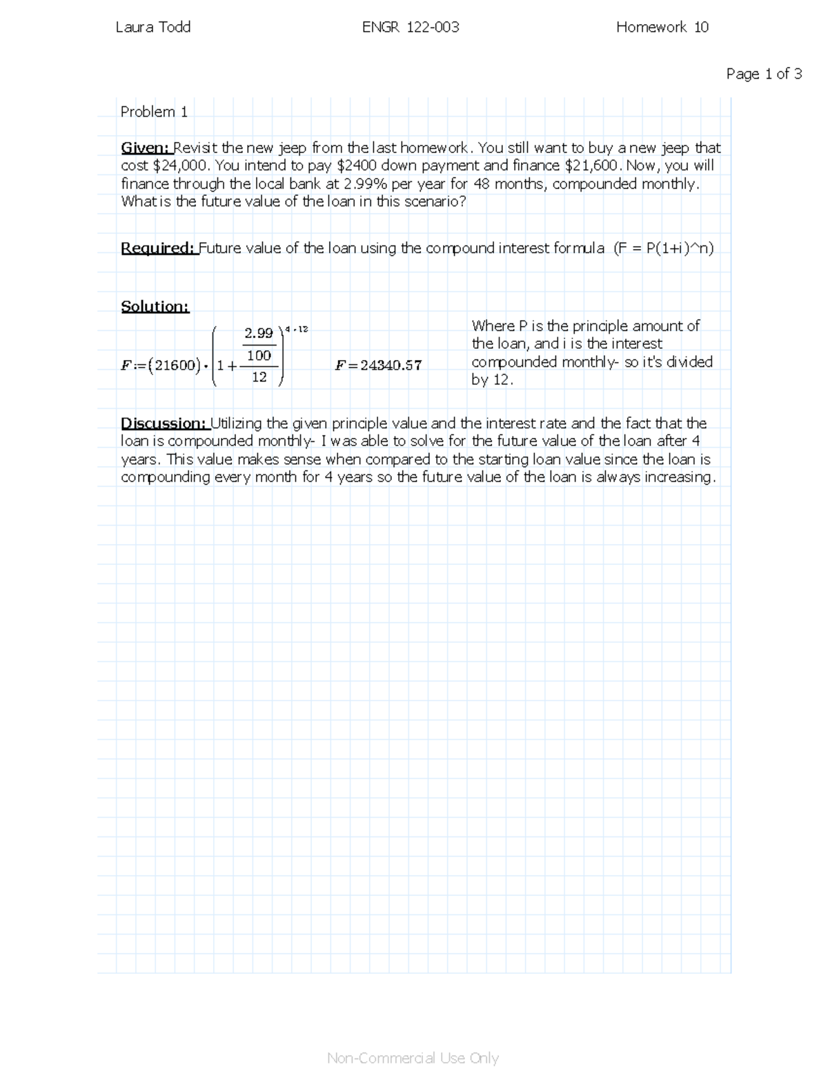 Todd Laura HW 10 - na homework - Laura Todd ENGR 122-003 Homework 10 ...