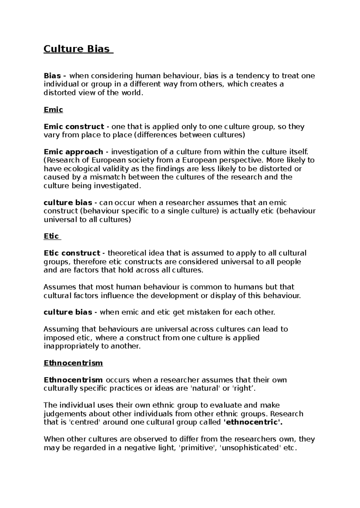 Culture Bias - culure bias notes - Culture Bias Bias - when considering ...