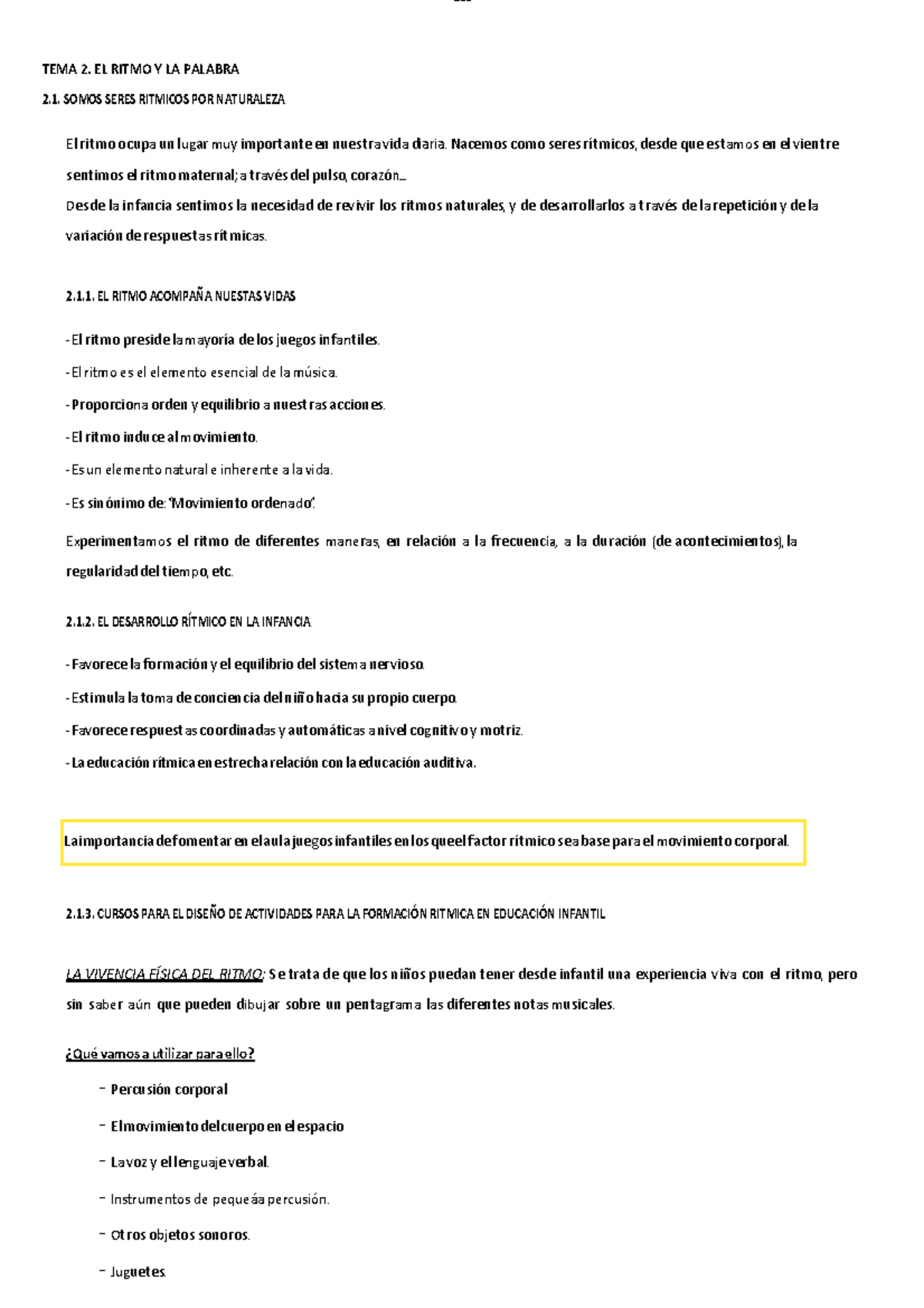 TEMA 2. EL RITMO Y LA PALABRA. DESARROLLO DE LA EXPRESIÓN MUSICAL. - La ...