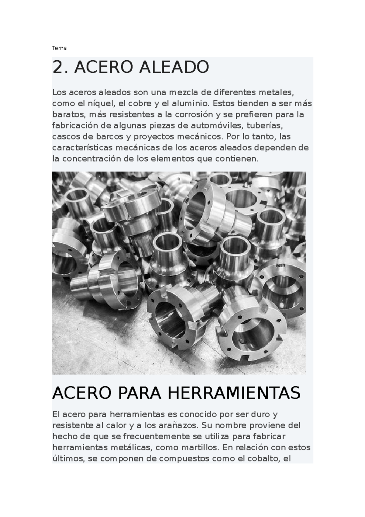 Tema - Zzzz - Tema 2. ACERO ALEADO Los aceros aleados son una mezcla de ...