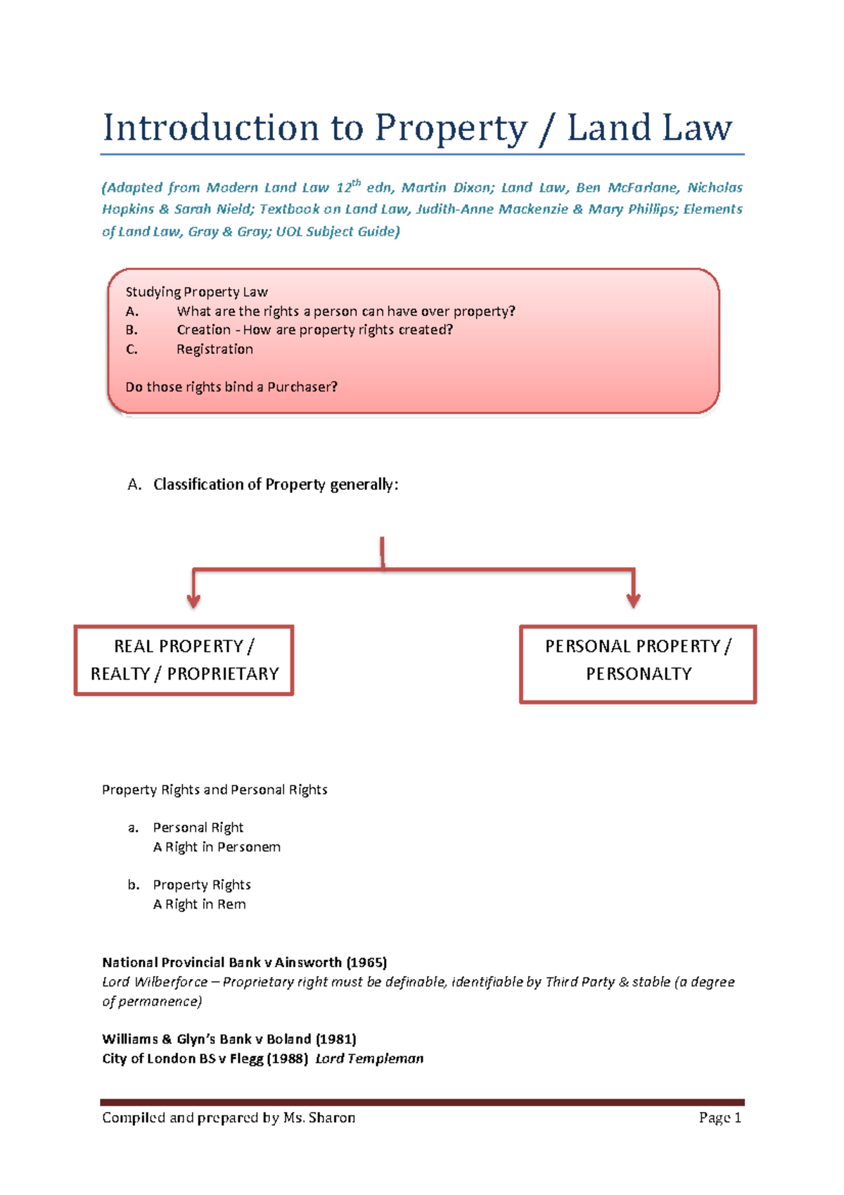 Property Land Law Registration Notes Sc 3 Copy Introduction To