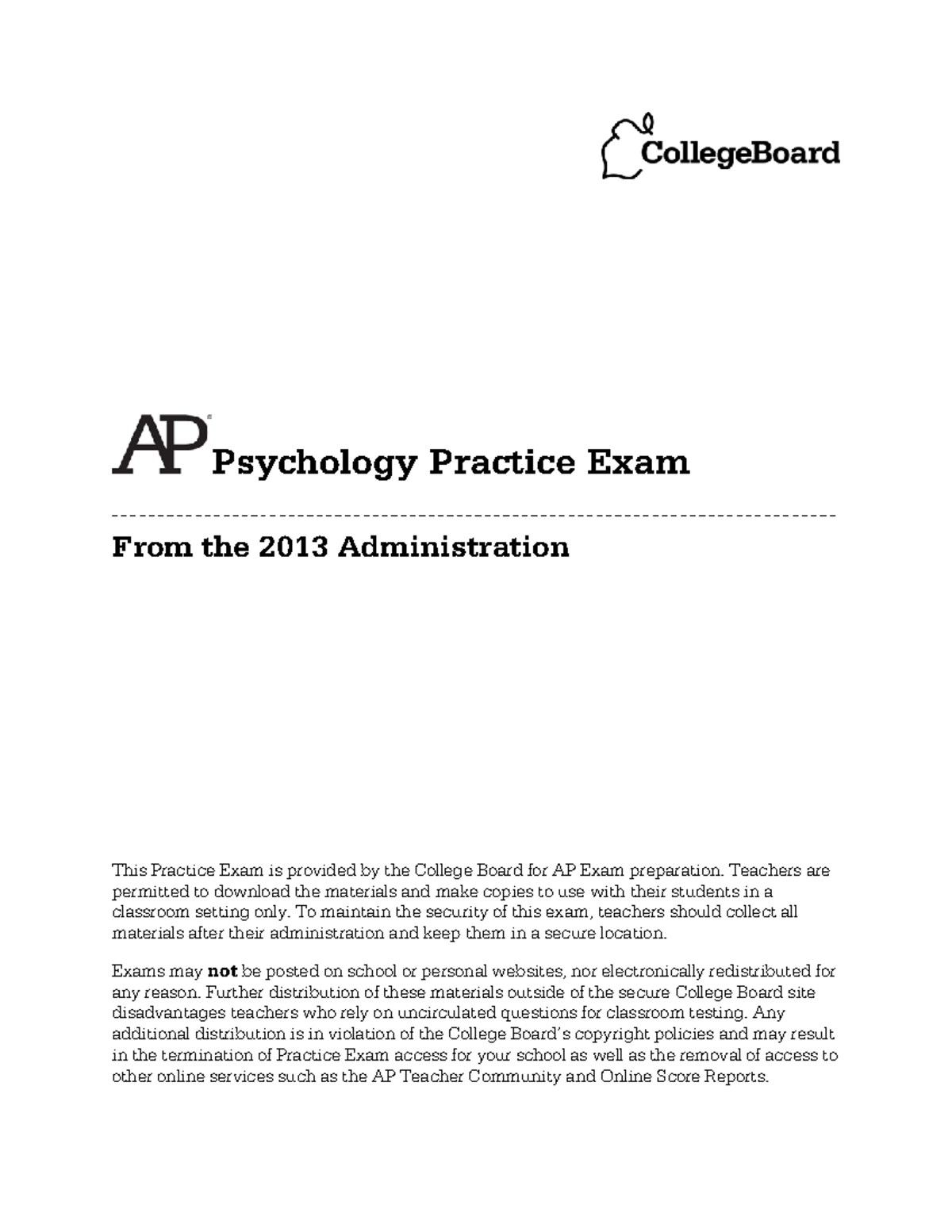 AP Psych 2013 - Mock test to prepare for - Psychology Practice Exam ...