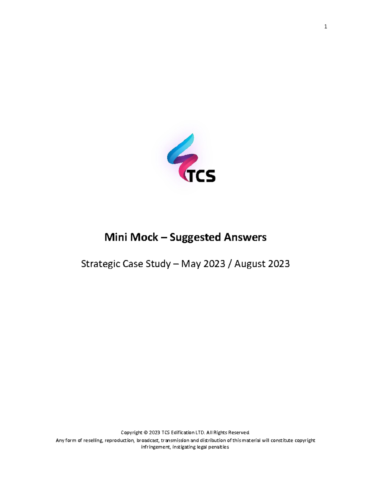 SCS Mini Mock - Answers - May 23 & Aug 23 - Daistruk - TCS - Copyright ...