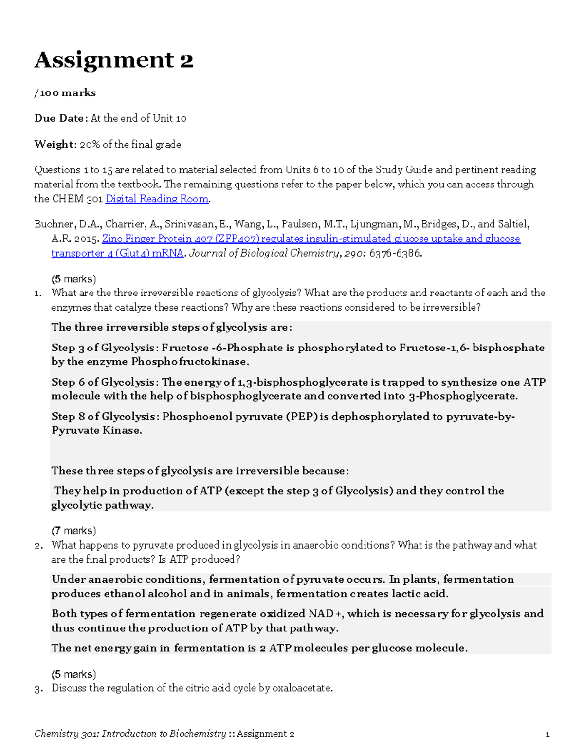 CHEM301 assignment 02 Henypatel - Assignment 2 /100 marks Due Date: At the end of Unit 10 Weight ...