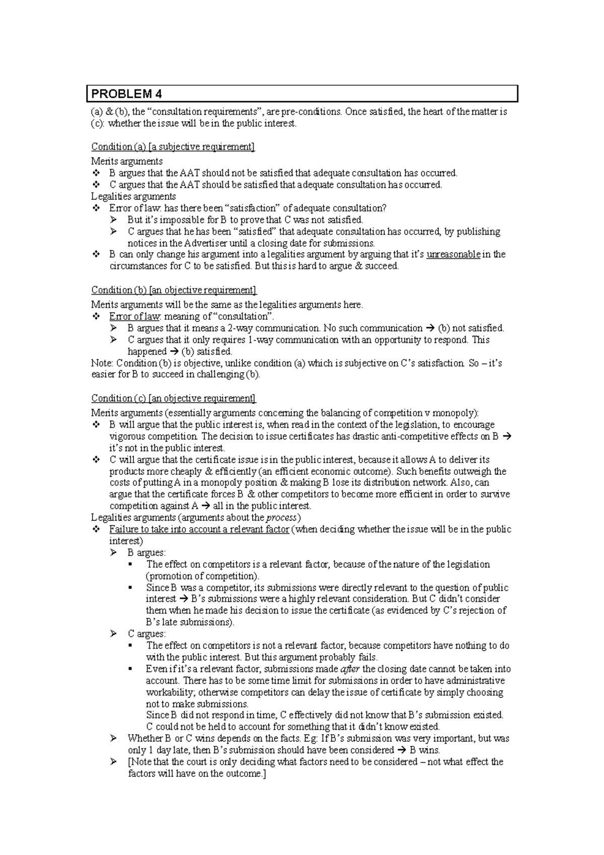 Admin Problems - PROBLEM 4 (a) & (b), the “consultation requirements ...