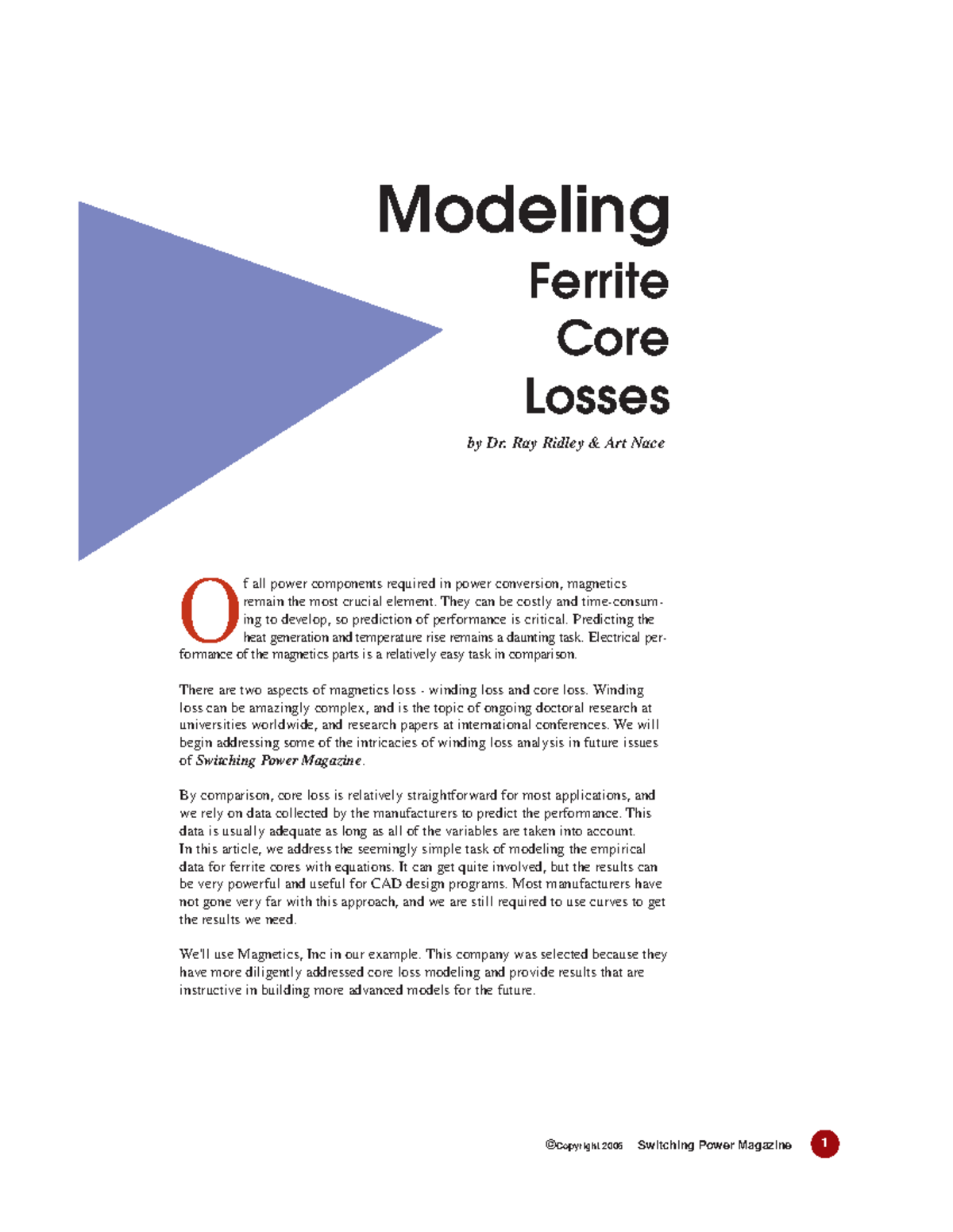 7 modeling ferrite core losses - Modeling Ferrite Core Losses by Dr ...