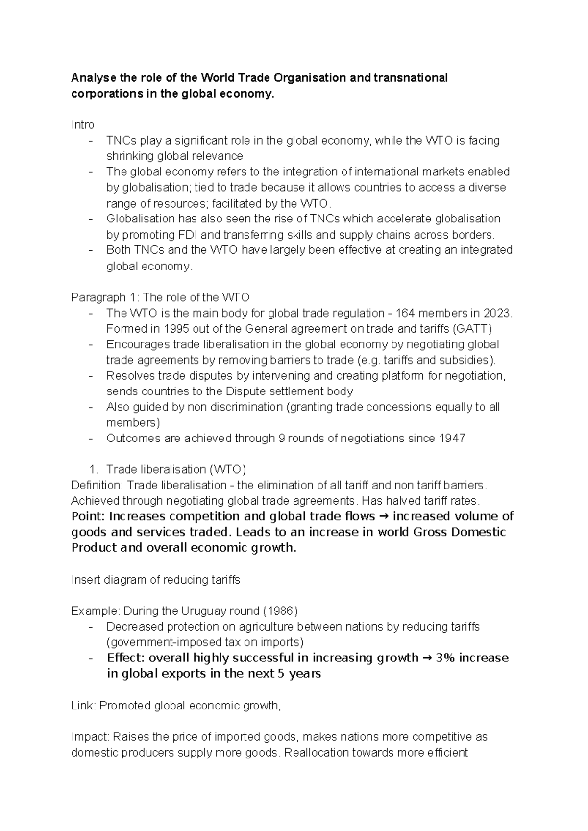 Economics Task 1 - These notes are for the global economy - Analyse the ...