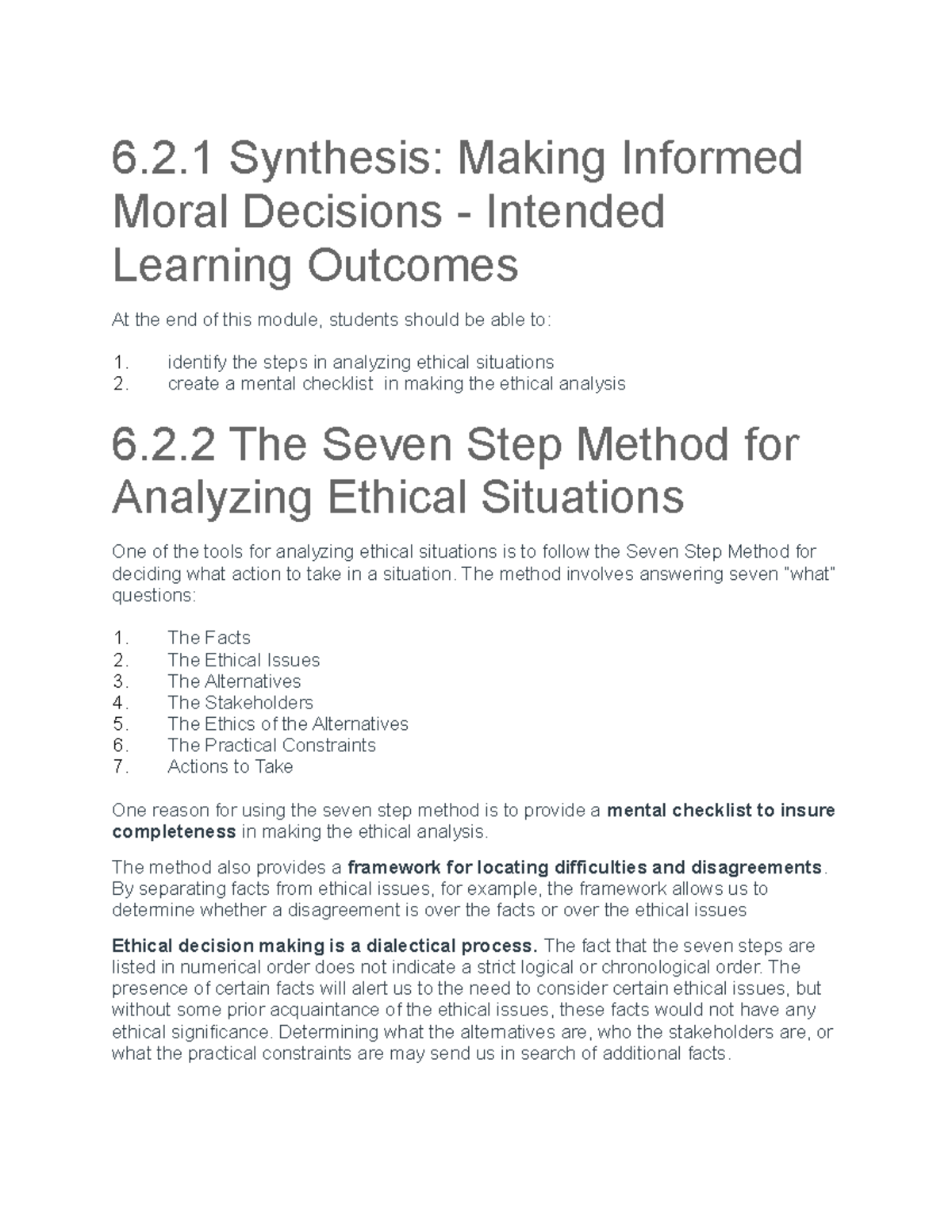 Synthesis Making Informed Moral Decisions - The method involves ...