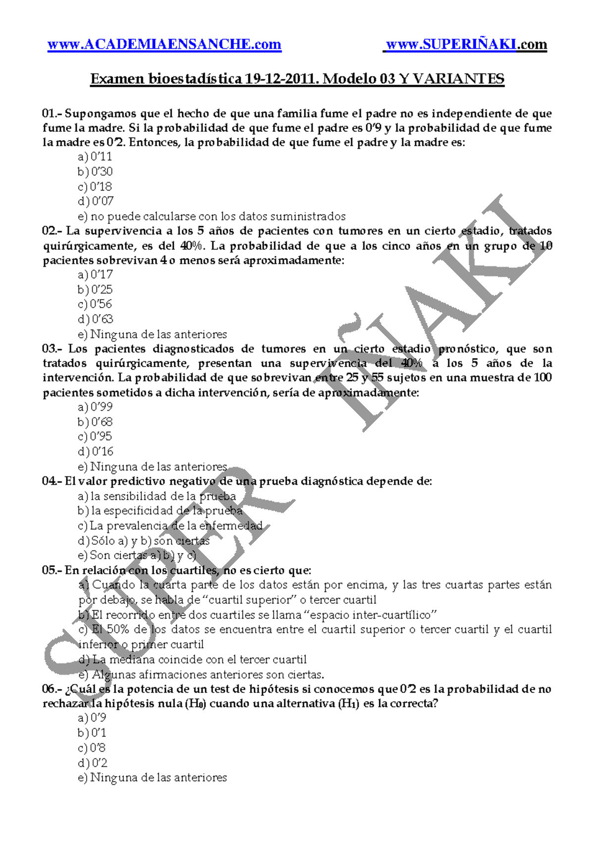 Examen bioestadística 2011-12 - Examen bioestadística 19-12-2011 ...