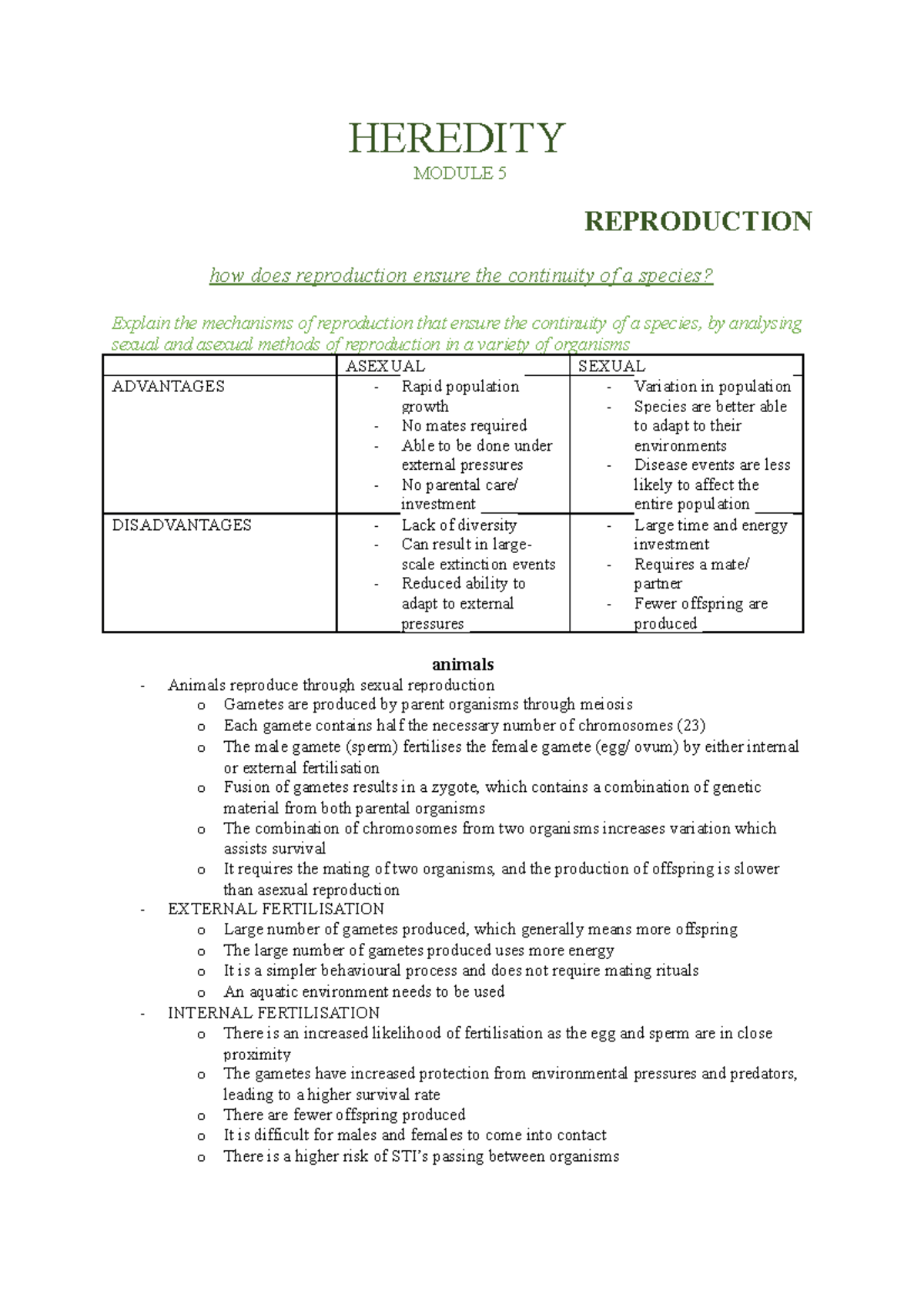 Biology - MOD 5 - HEREDITY MODULE 5 REPRODUCTION how does reproduction ...