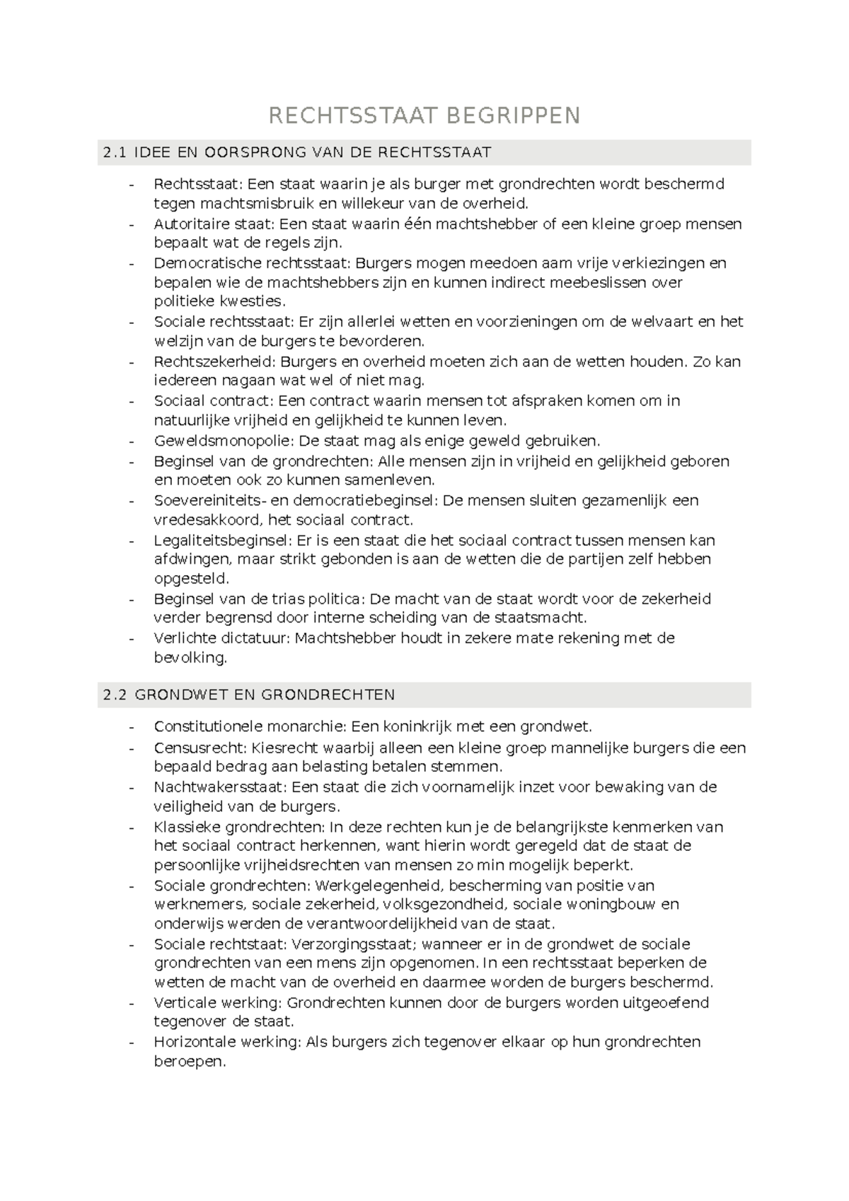 H2 Rechtsstaat begrippenlijst - RECHTSSTAAT BEGRIPPEN 2 IDEE EN ...