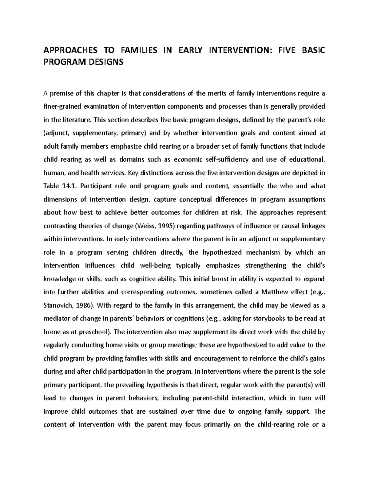 FIVE Basic Program Designs - APPROACHES TO FAMILIES IN EARLY ...