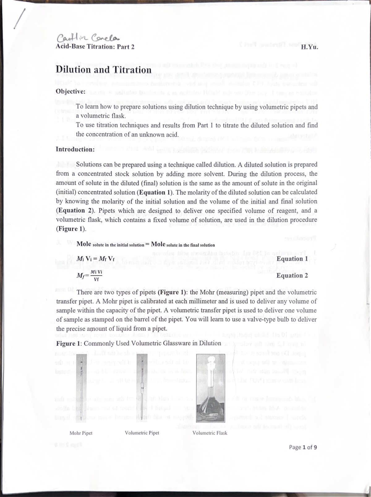 Lab dilution and titration - CHM 141 - Studocu