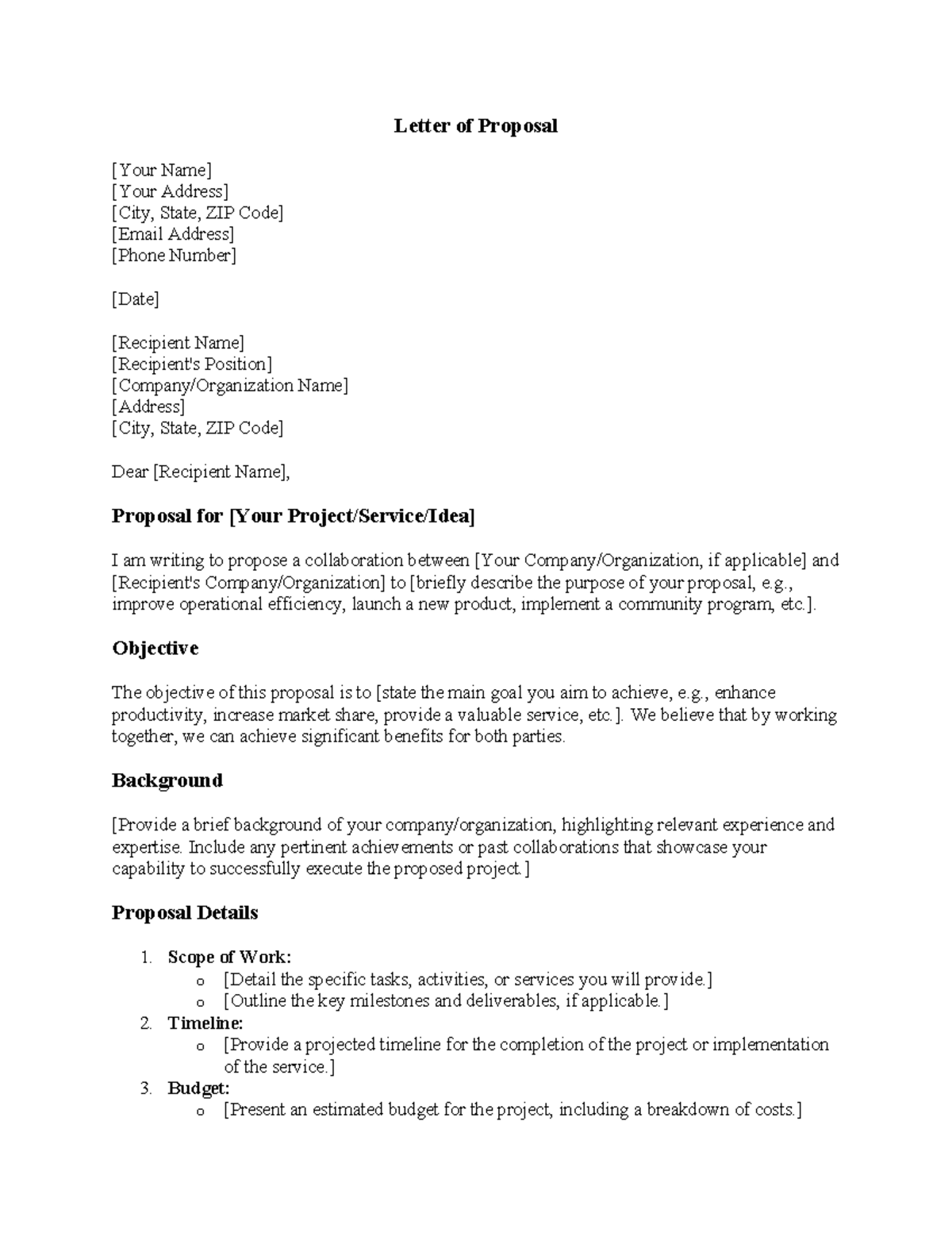 Letter of Proposal - Letter of Proposal [Your Name] [Your Address ...