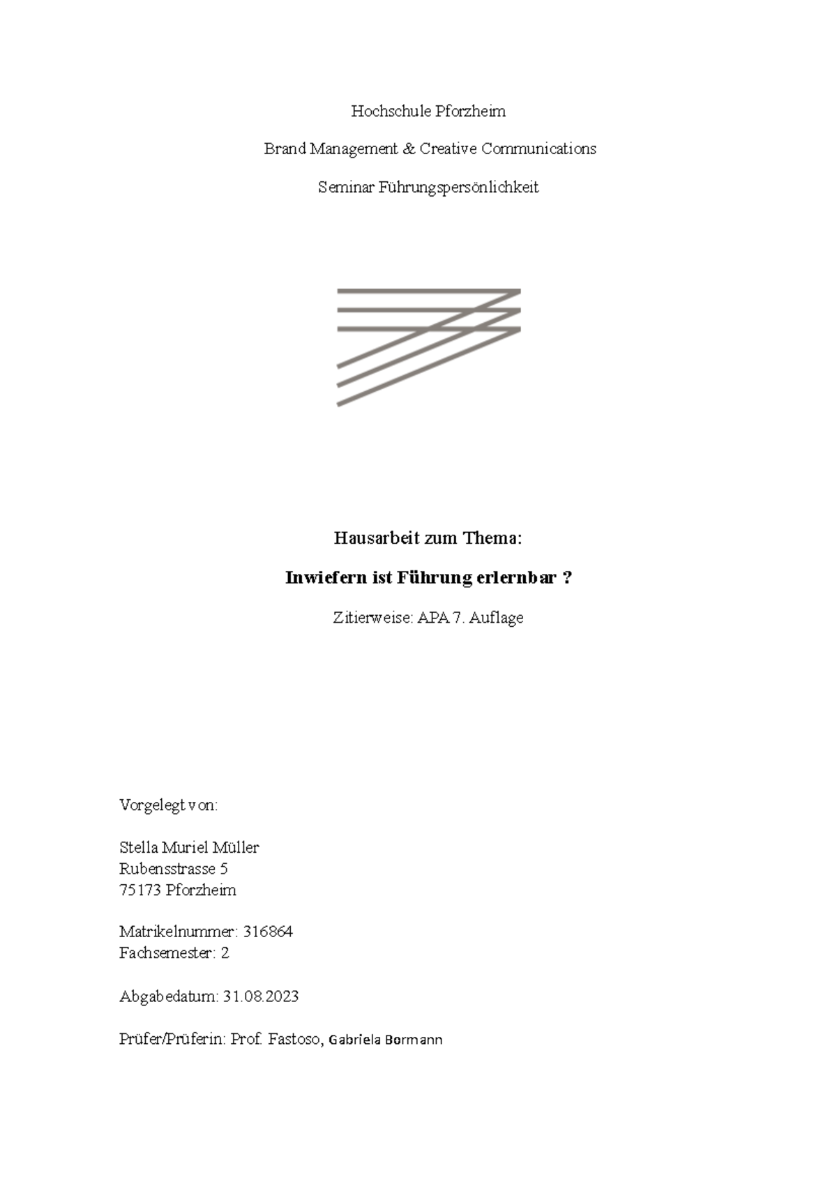 Hausarbeit Stella Müller - Inwiefern ist Führung erlernbar - Hochschule ...