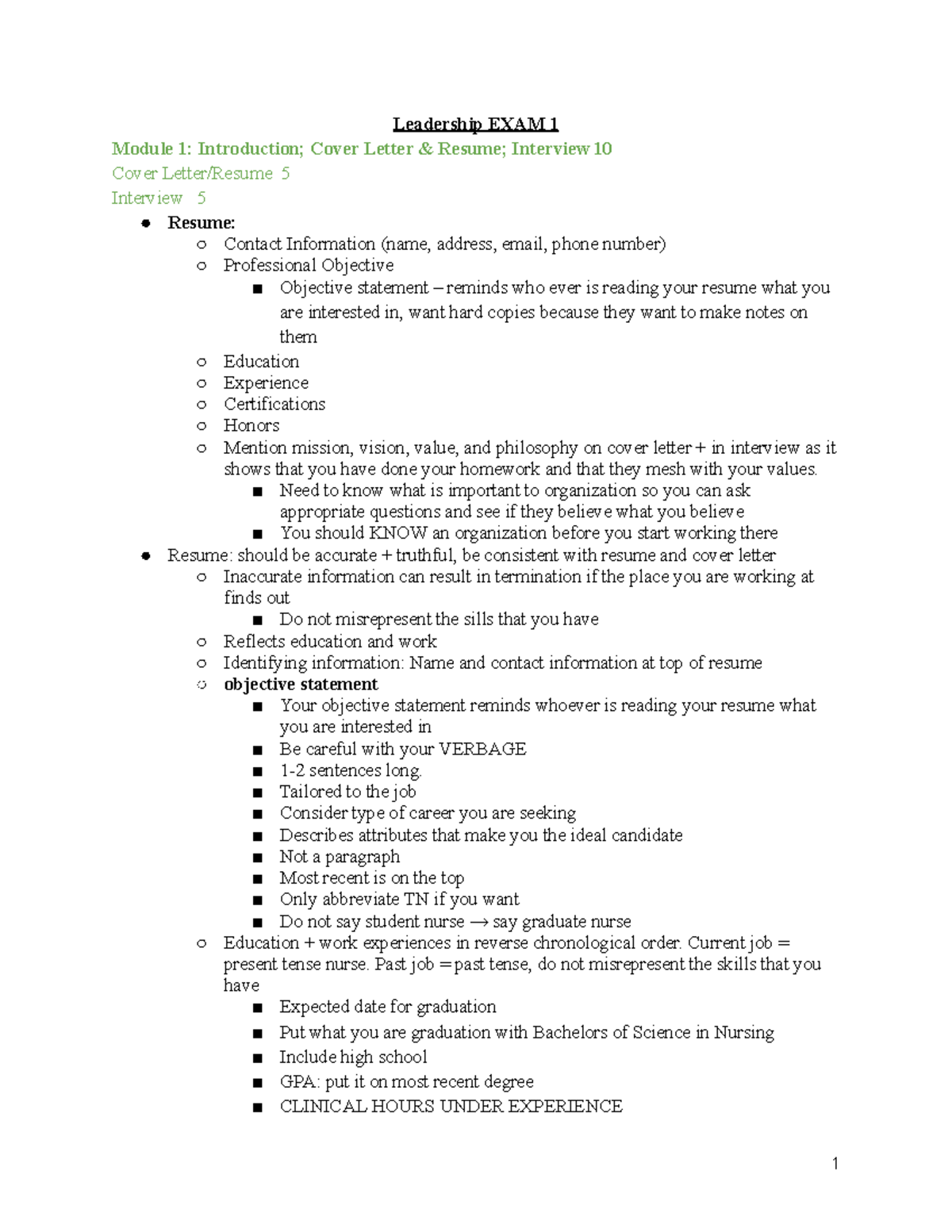 TEST 1 Leadership 2 - Test one - Leadership EXAM 1 Module 1 ...