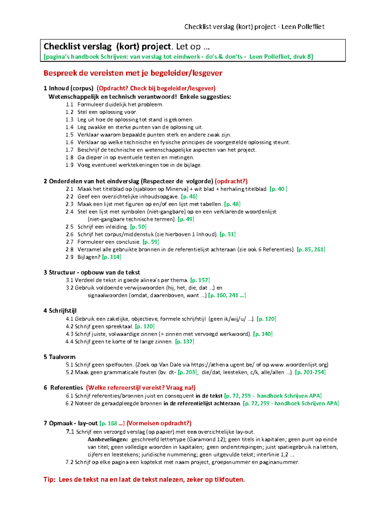 Checklistkortverslag - Checklist verslag (kort) project - Leen ...