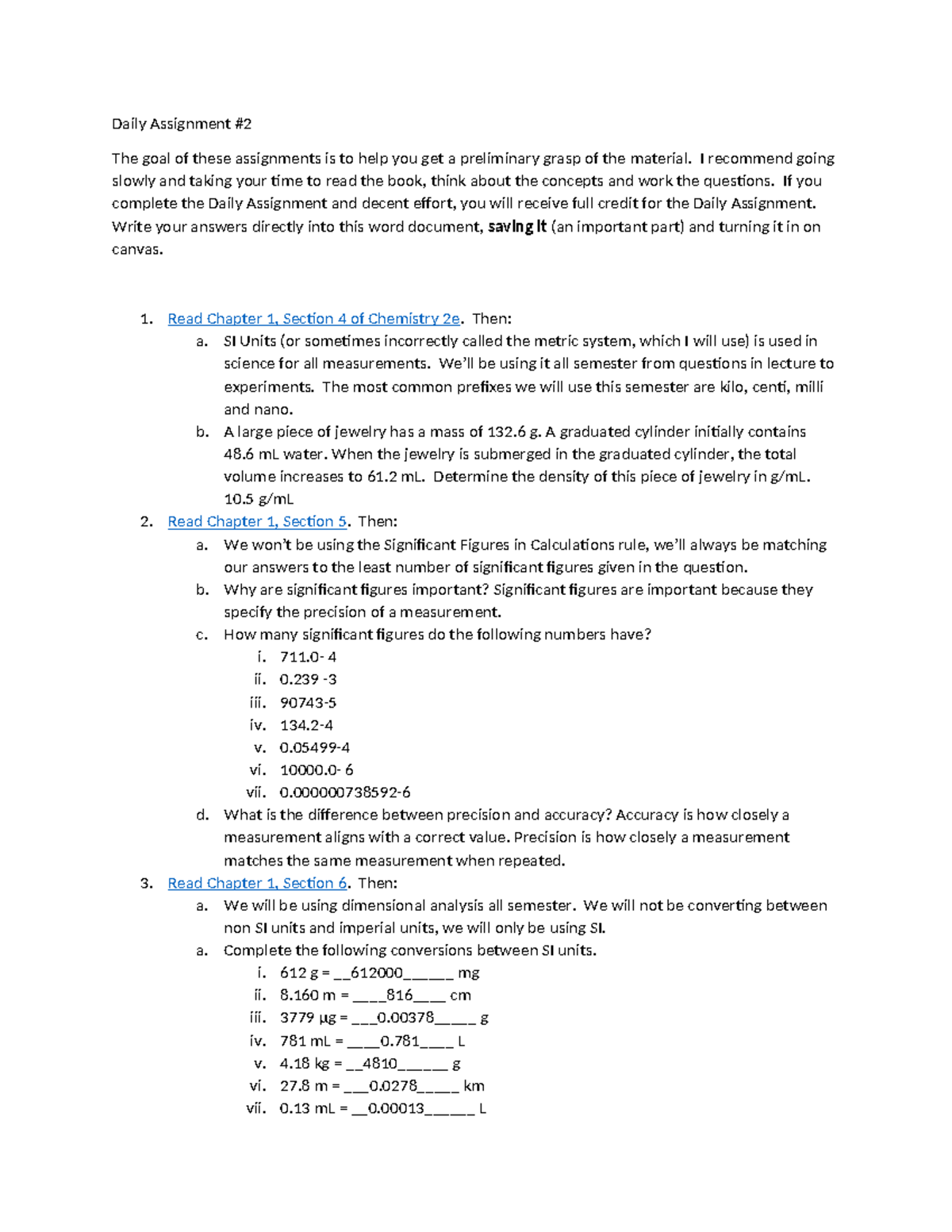 Daily Assignment 2 Chapter 1 Sections 4-6 - Daily Assignment # The goal ...
