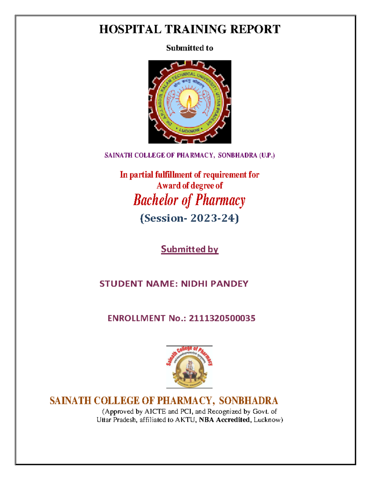 Nidhi - it is a project report based on hospital duty training ...