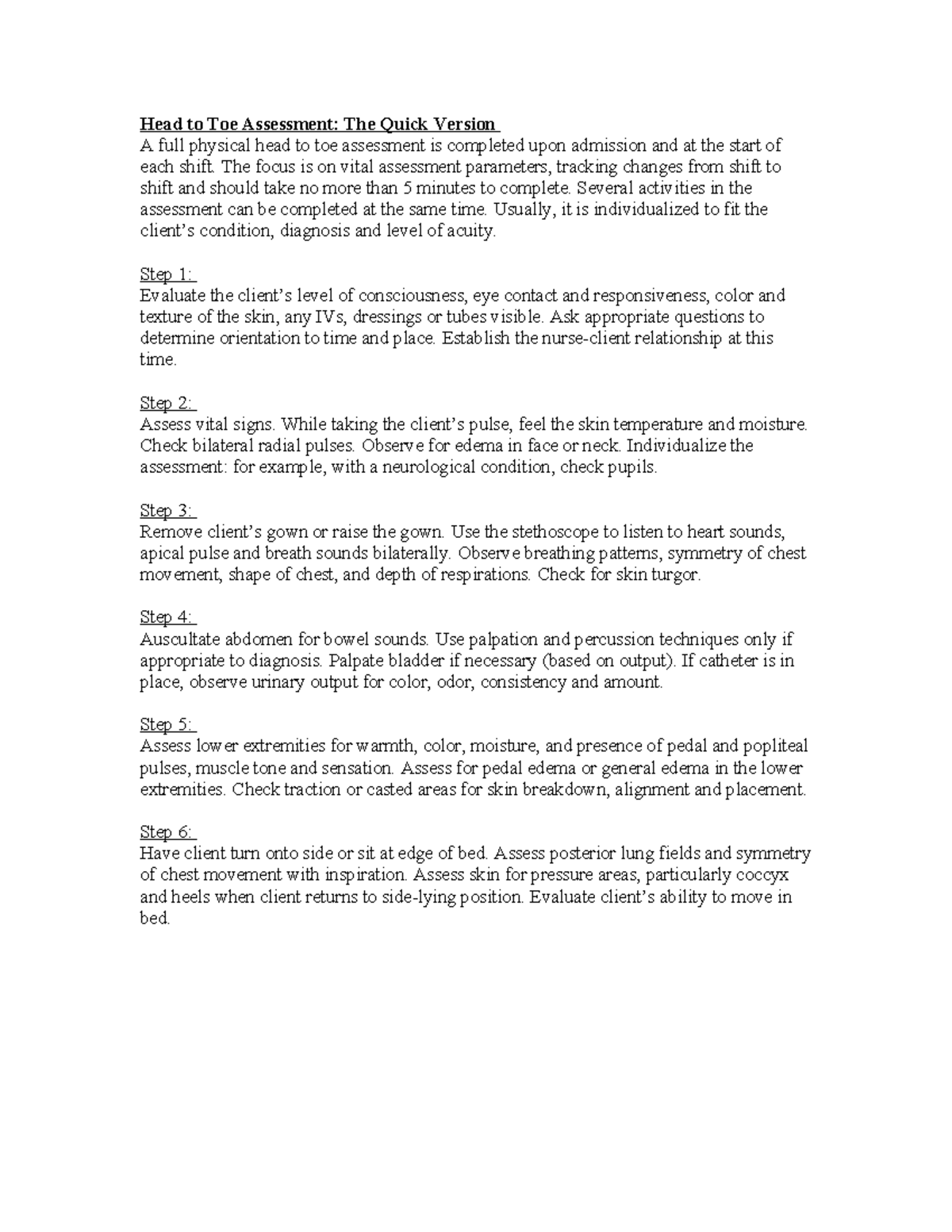 38623576 Comprehensive Head to Toe Assessment - Head to Toe Assessment ...