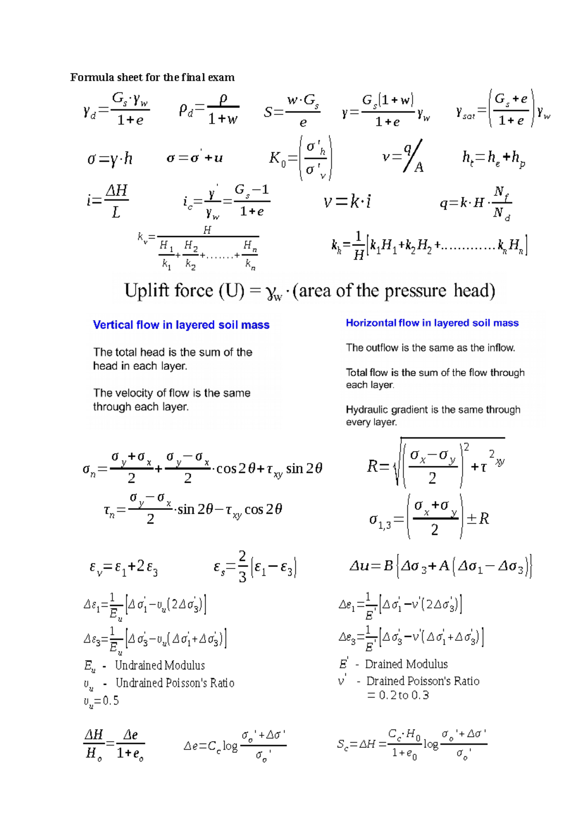 Formula sheet for the final exam - . .. . n k1 k2 kn ( sat 1 k H H ...