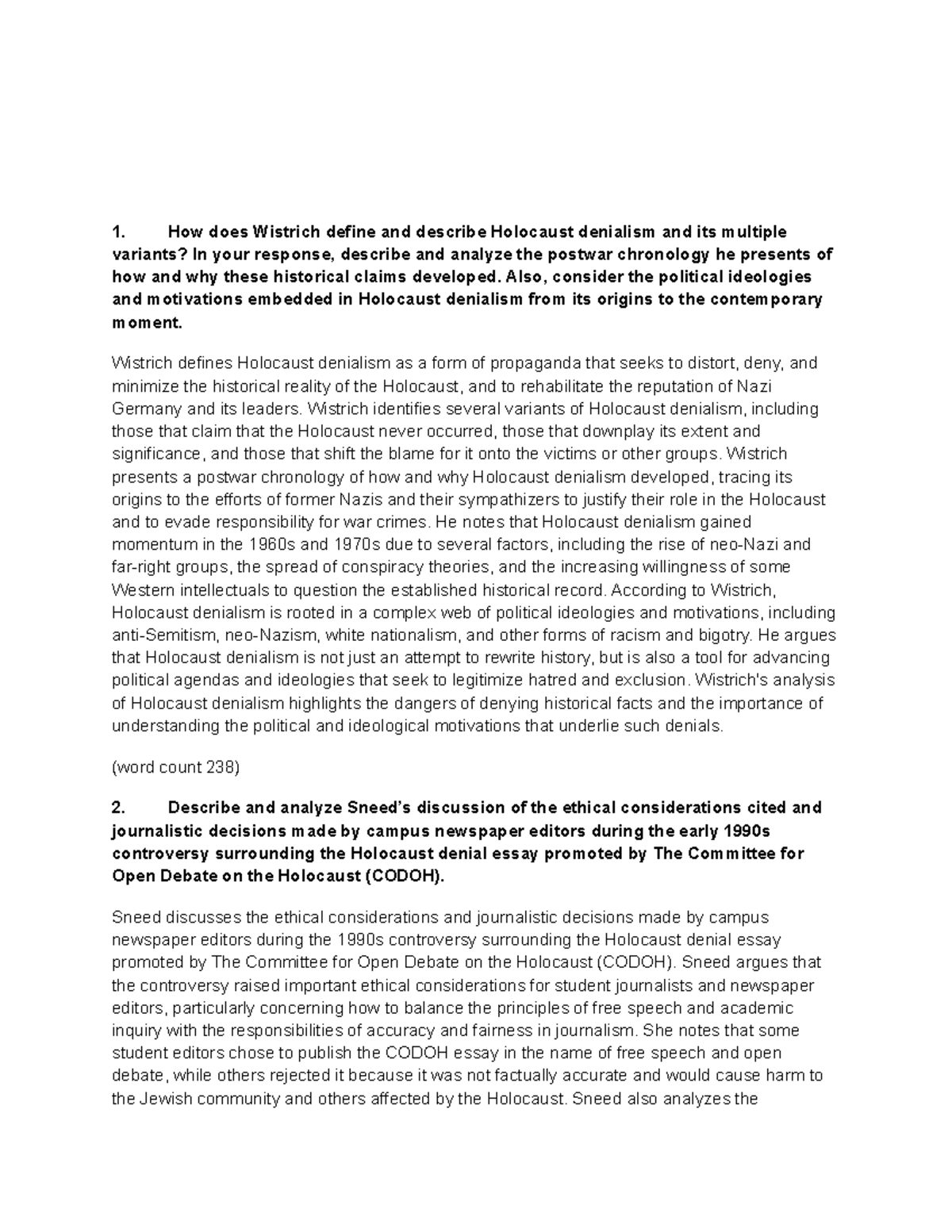 R2s From Master Homework Chart 2/14/23 - How does Wistrich define and ...