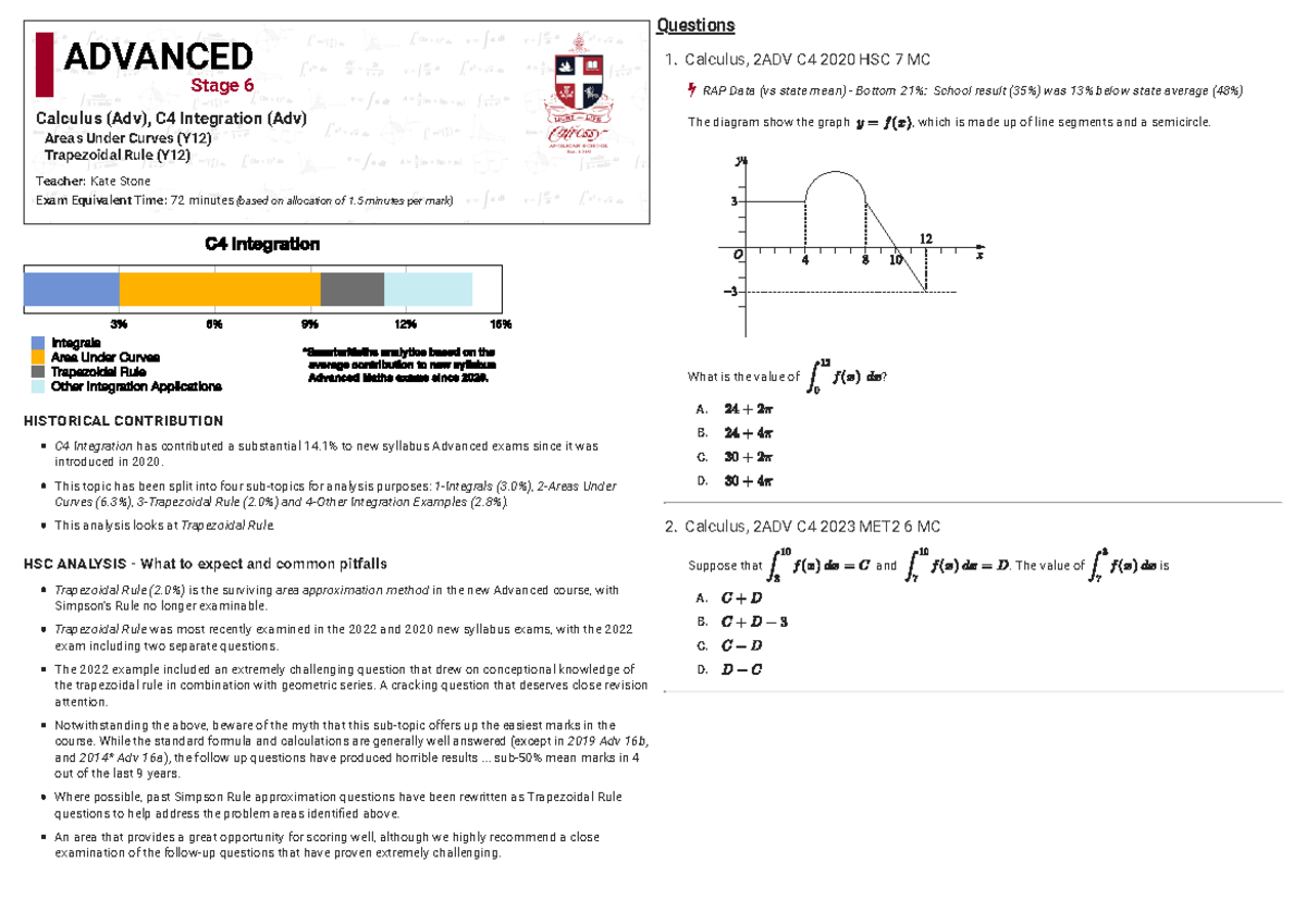 AREA AND Trapezoidal BAND 4,5,6 - Calculus (Adv), C4 Integration (Adv ...