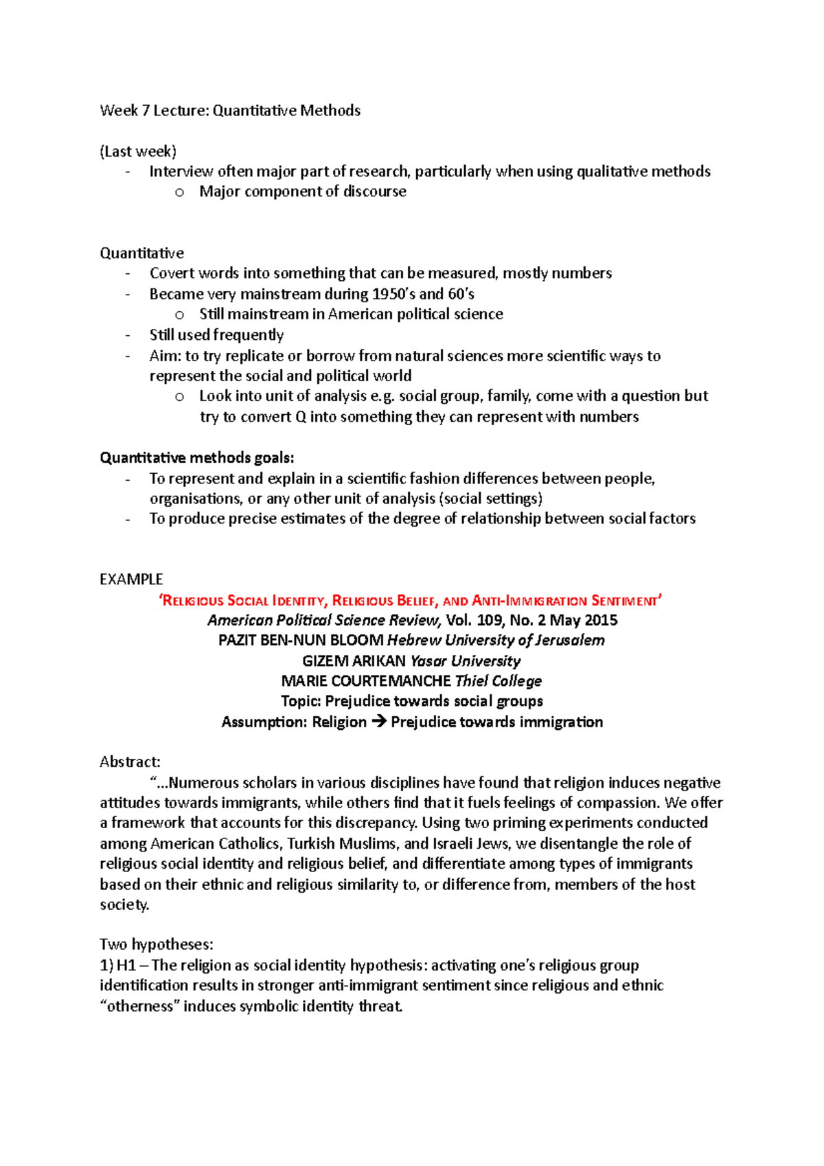 Week 7 Lecture - Uni of Wollongong - Week 7 Lecture: Quantitative Methods (Last week ...