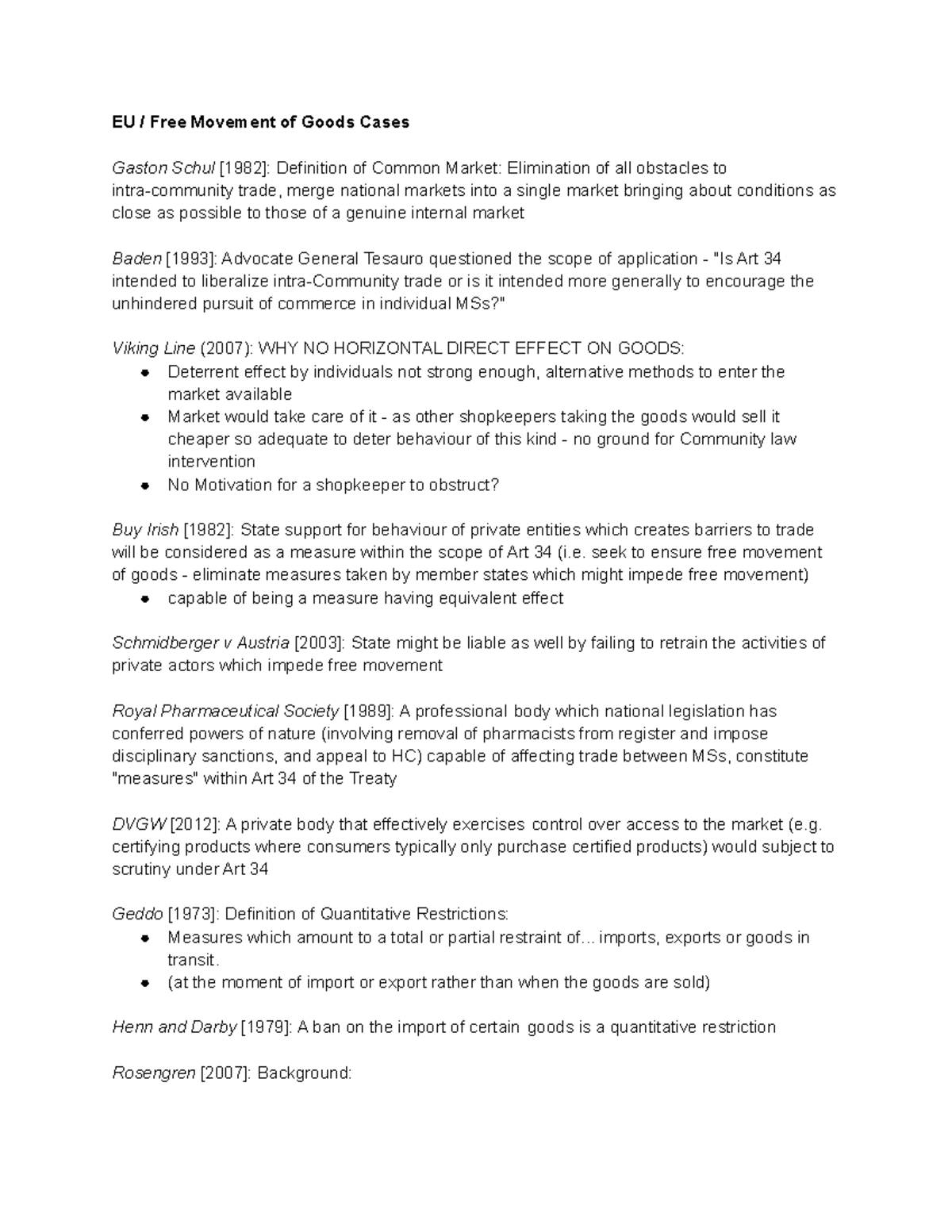 EU Free Movement of Goods Cases - EU / Free Movement of Goods Cases ...