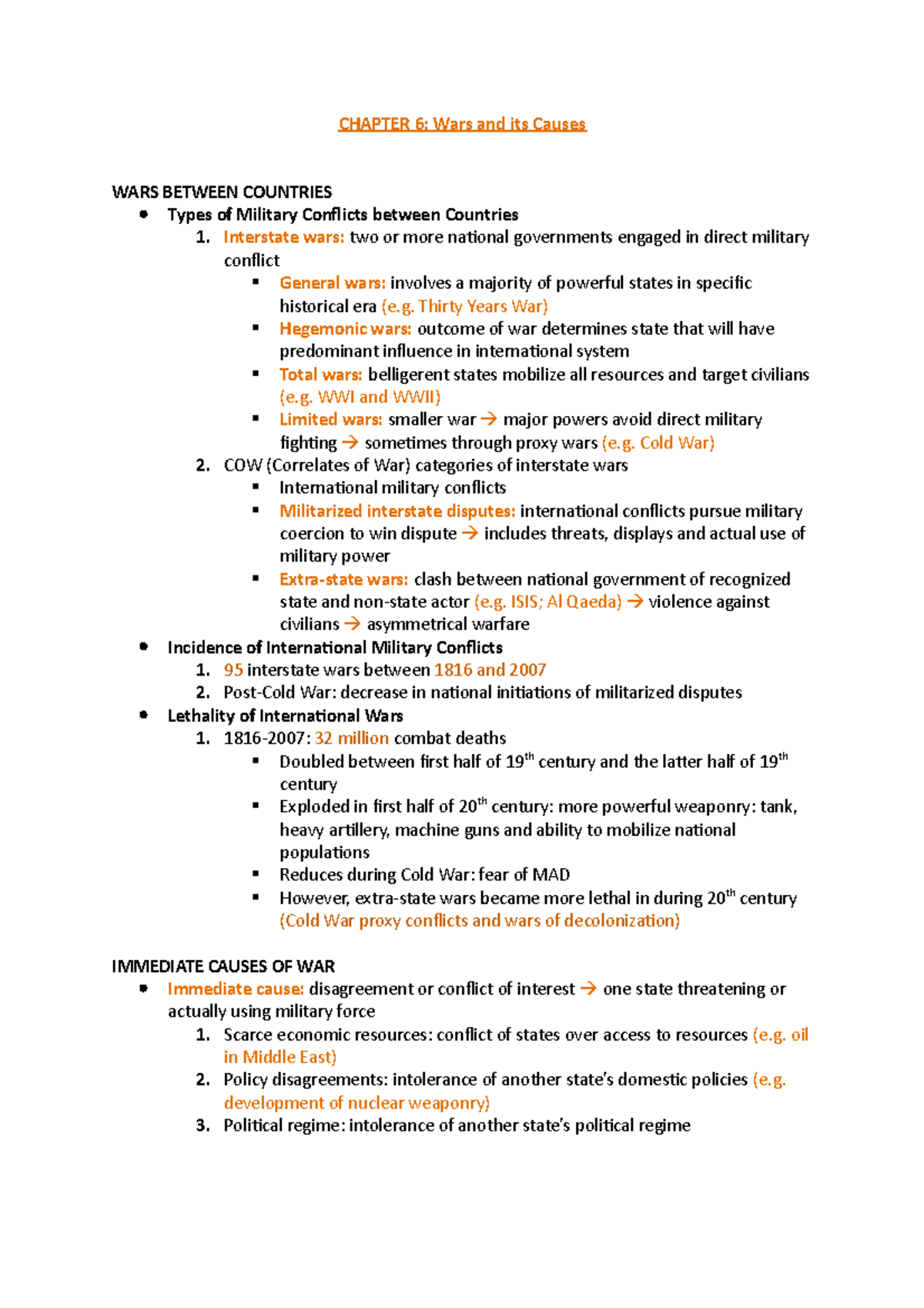 War and Its Causes - Interstate wars: two or more national governments ...