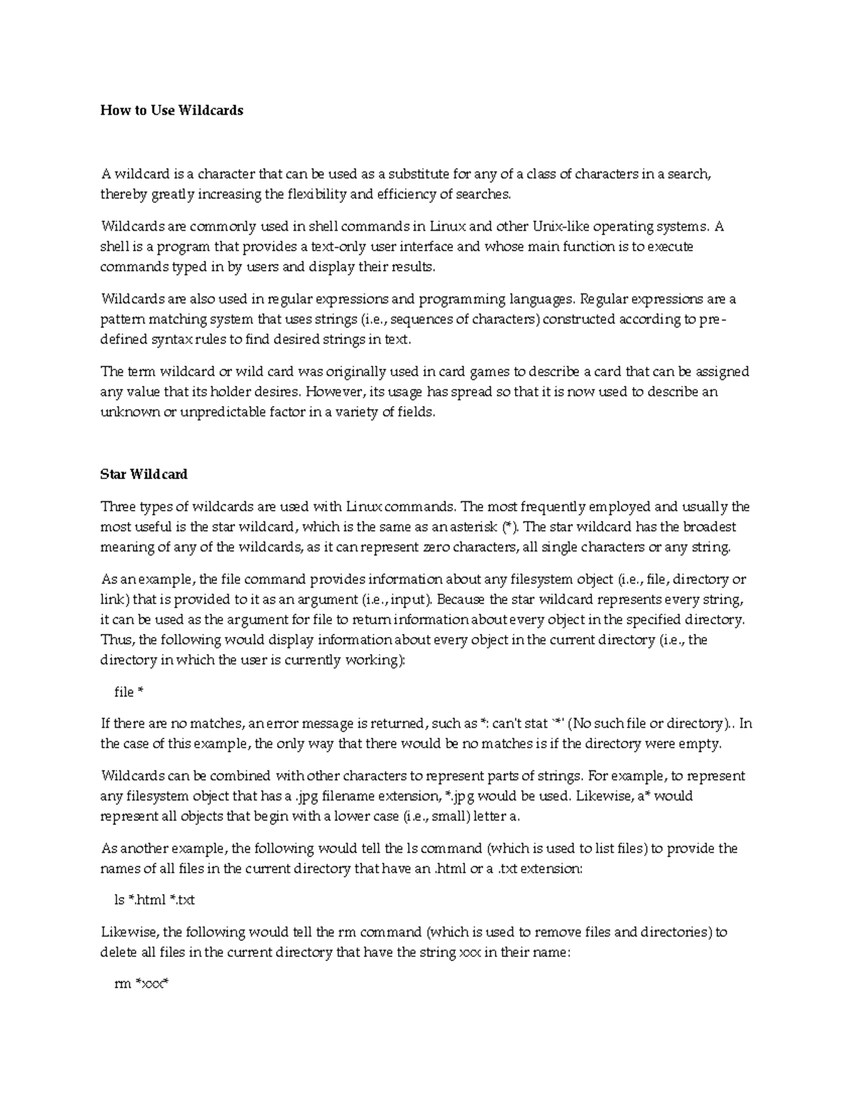 22.5 11-Wildcards - Notes - How to Use Wildcards A wildcard is a ...