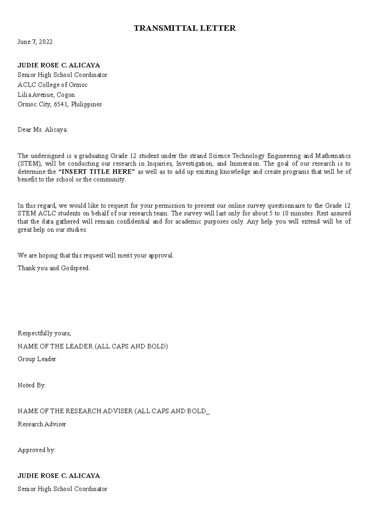 Transmittal- Letter - TRANSMITTAL LETTER June 7, 2022 JUDIE ROSE C ...