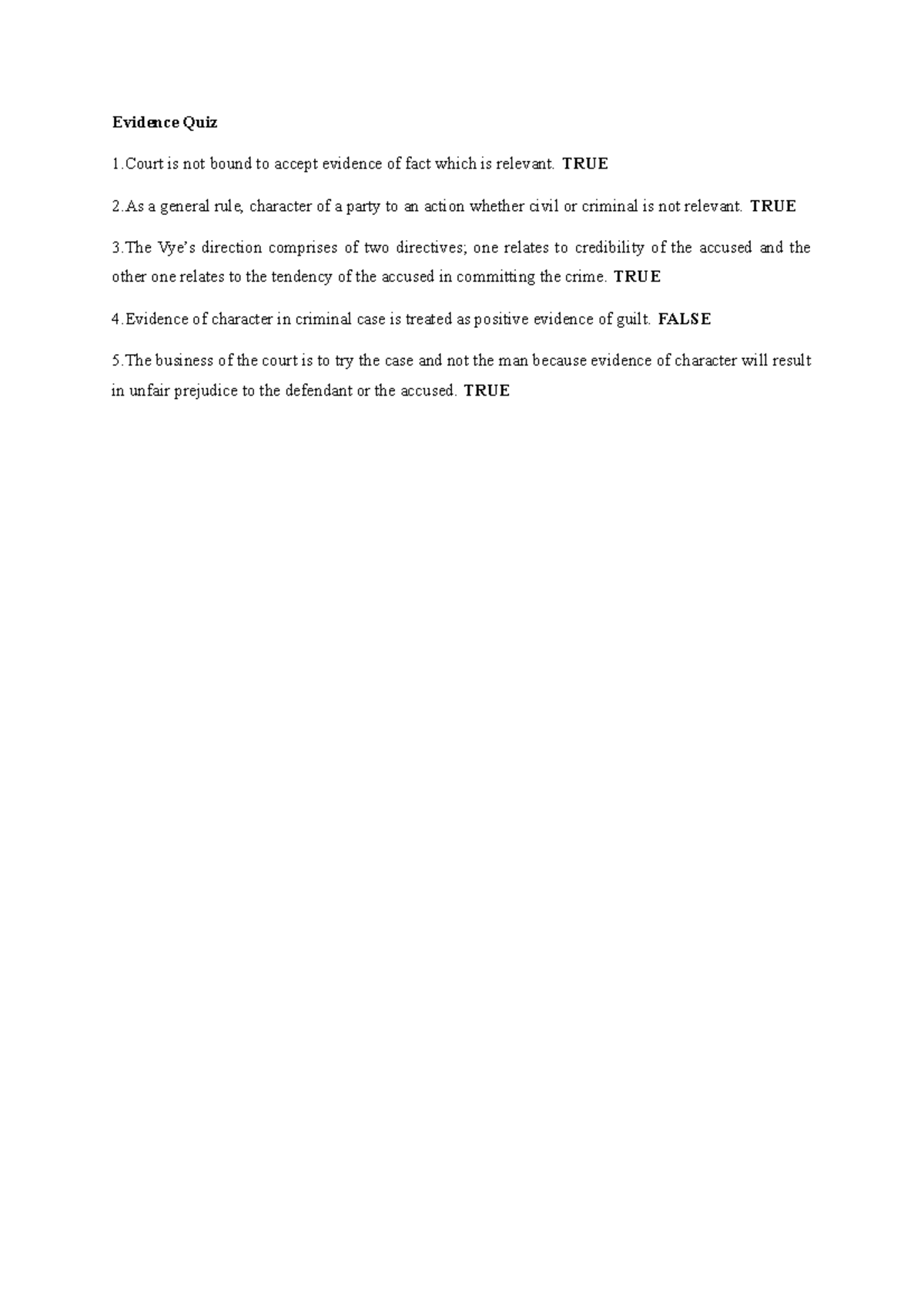 Evidence Tuto - tutorial question on various topic. - Evidence Quiz 1 ...