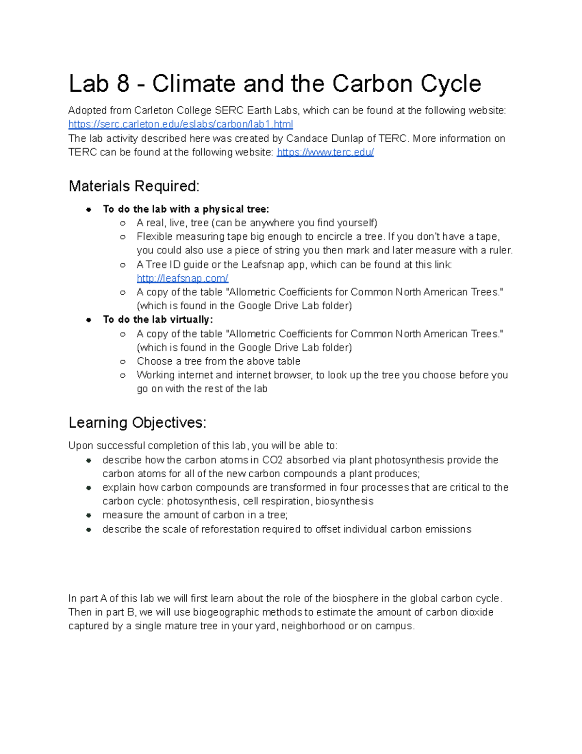 Copy of Lab 8 - Climate and the Carbon Cycle - Lab 8 - Climate and the ...
